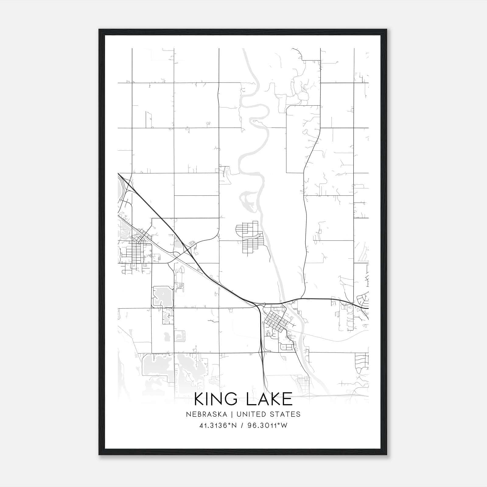 King Lake Nebraska Map Poster, Modern Home Decor Wall Art Print ...