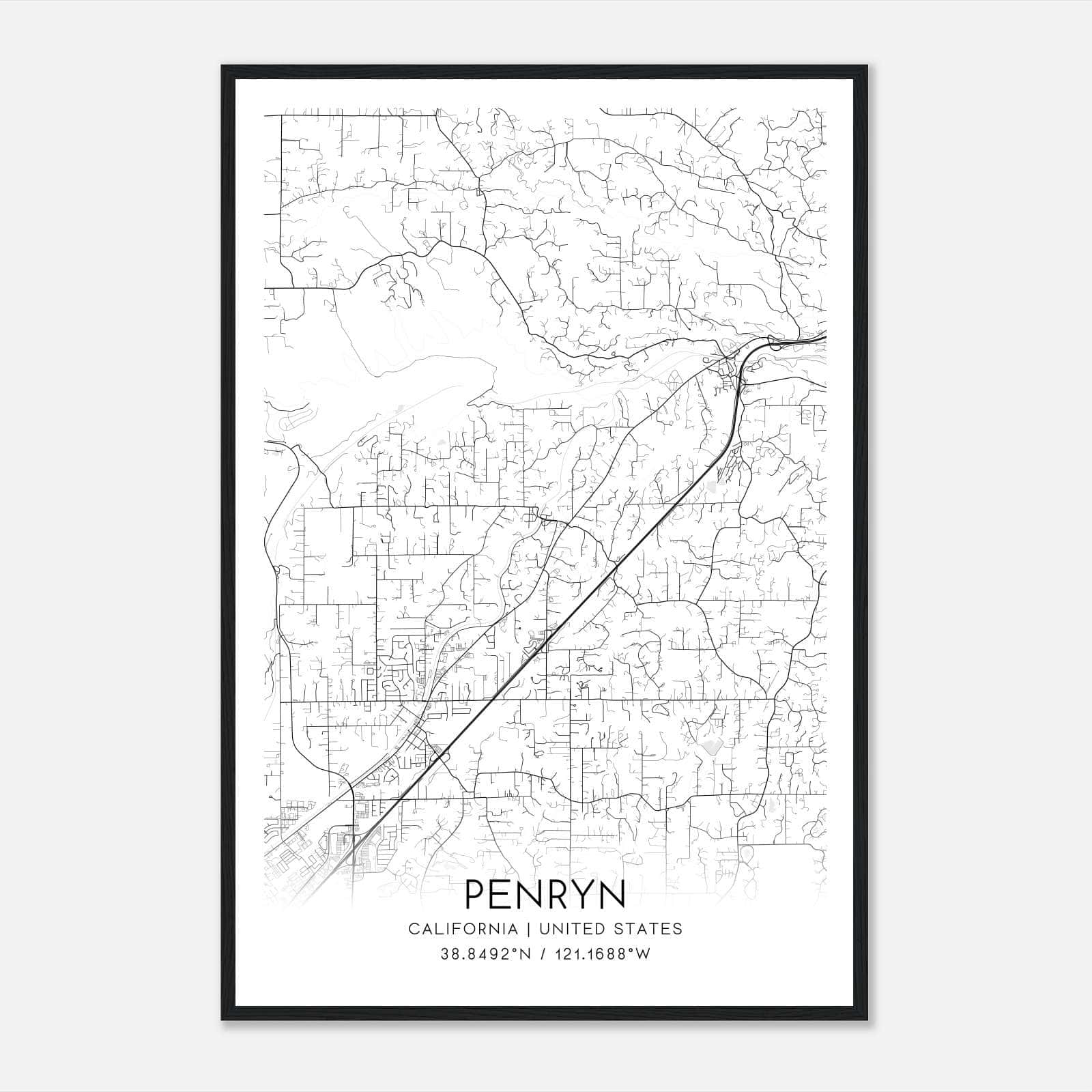 Penryn California Map Poster, Modern Home Decor Wall Art Print - Custom ...