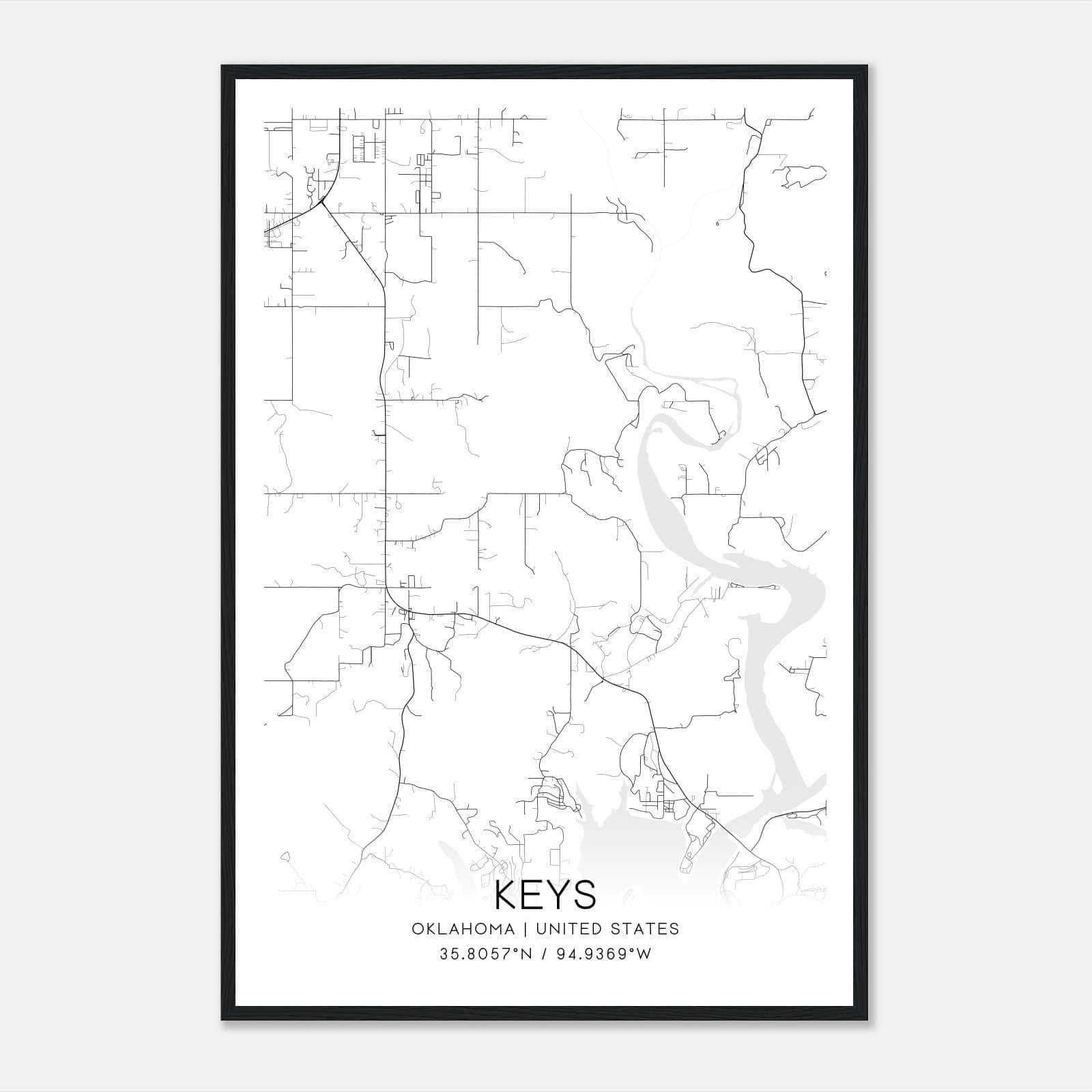 Keys Oklahoma Map Poster, Modern Home Decor Wall Art Print - Custom ...