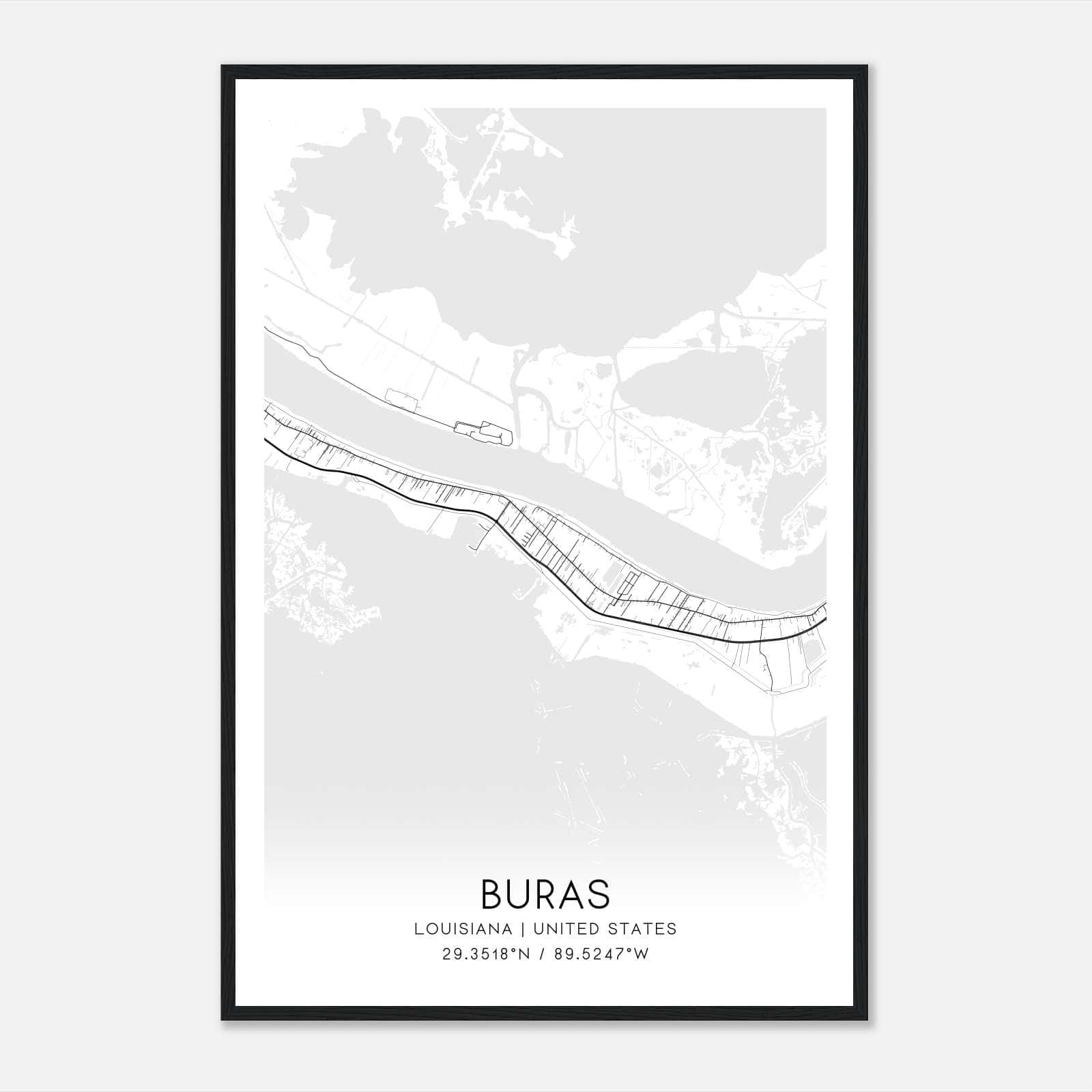 Buras Louisiana Map Poster, Modern Home Decor Wall Art Print - Custom ...