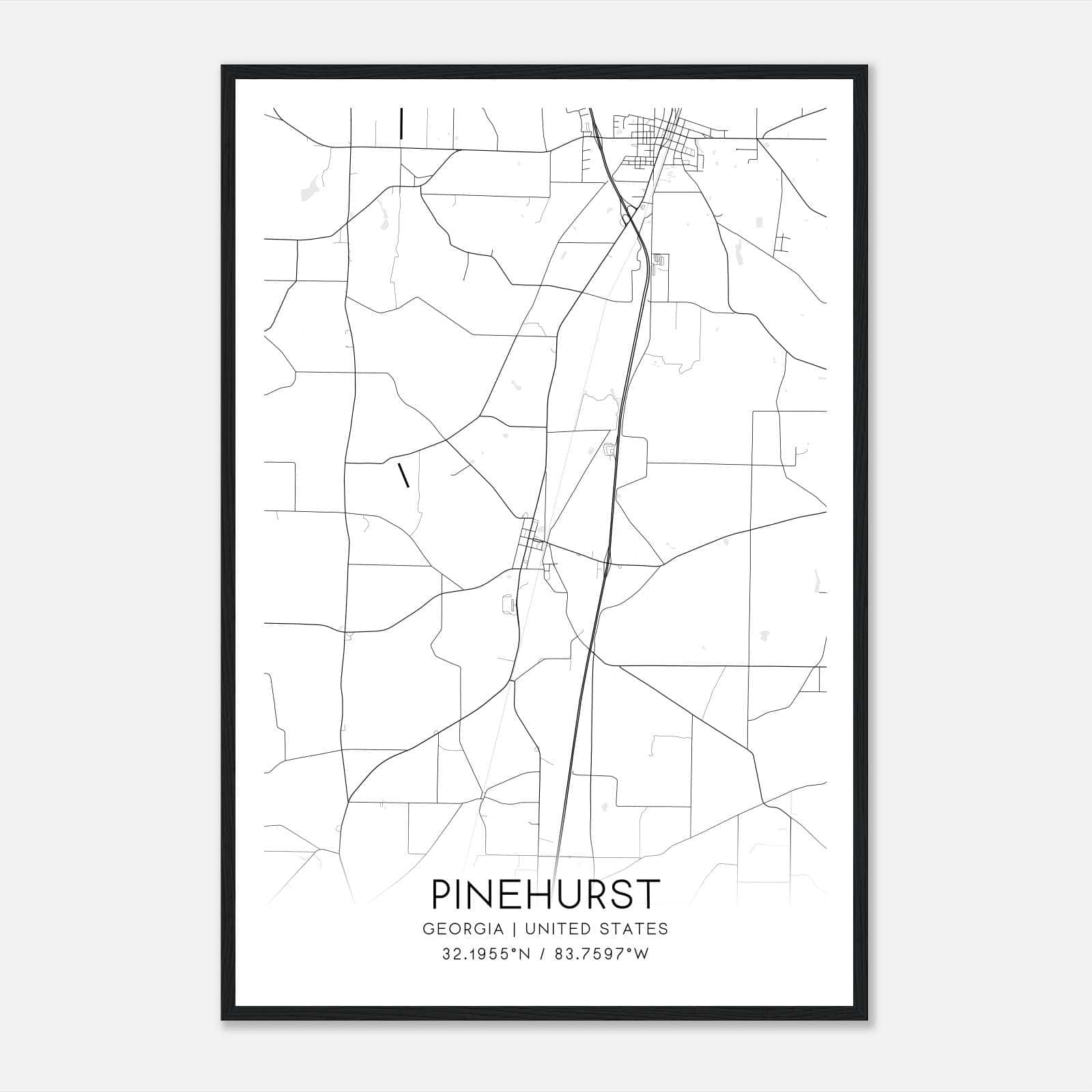 Pinehurst Georgia Map Poster, Modern Home Decor Wall Art Print - Custom ...