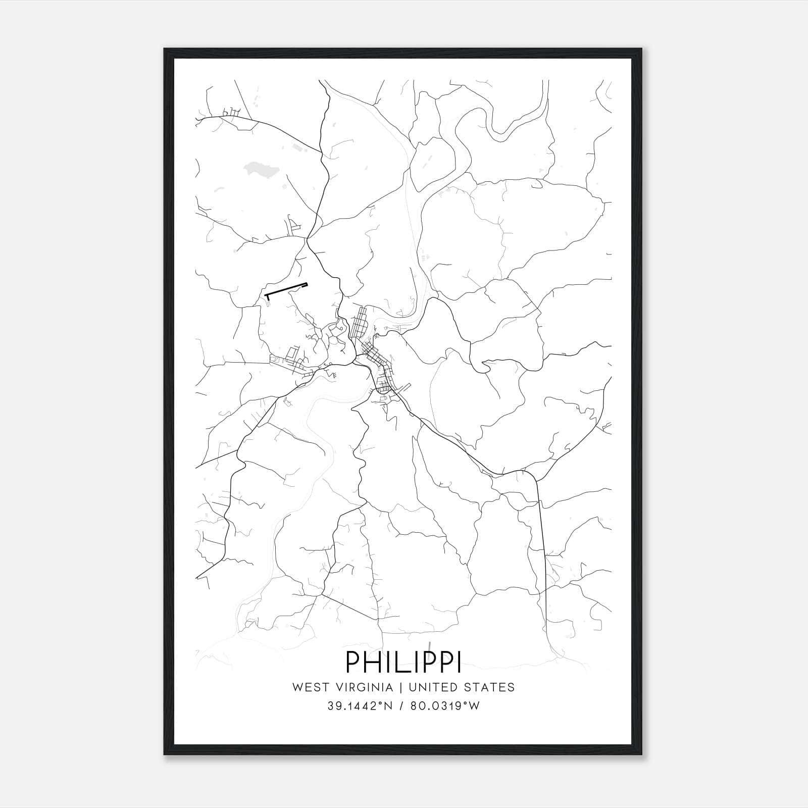 Philippi West Virginia Map Poster, Modern Home Decor Wall Art Print ...