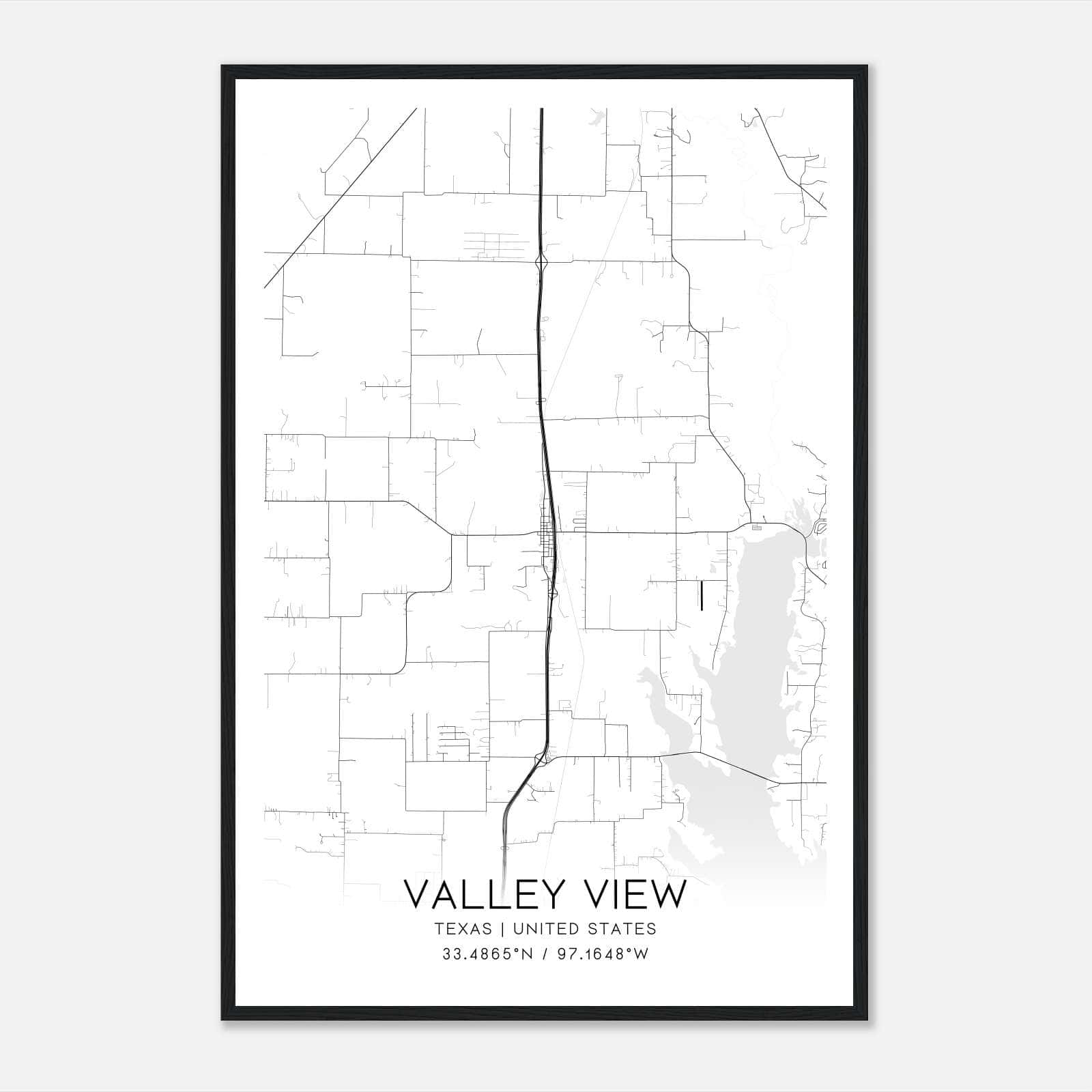 Valley View Texas Map Poster, Modern Home Decor Wall Art Print - Custom ...