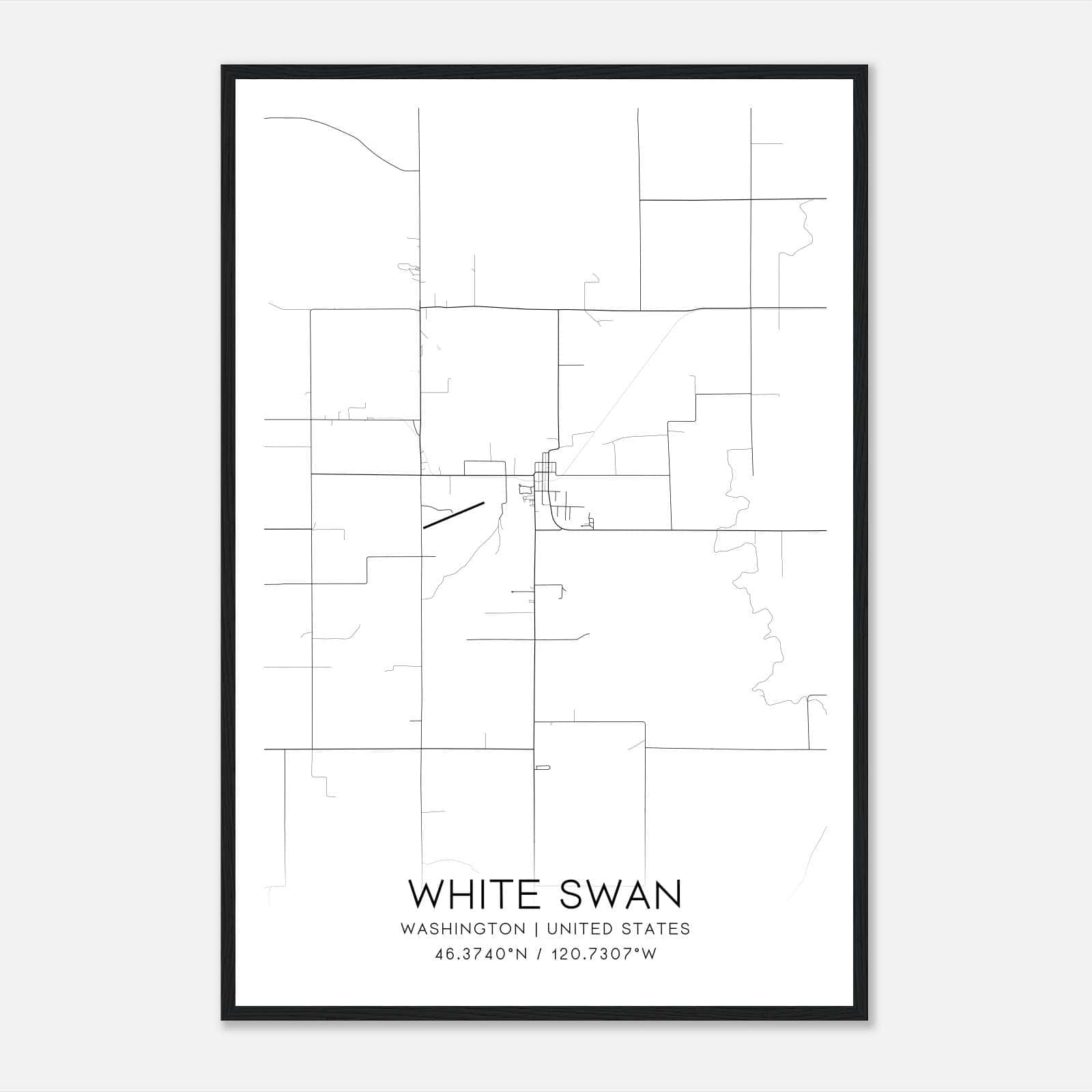 White Swan Washington Map Poster, Modern Home Decor Wall Art Print ...