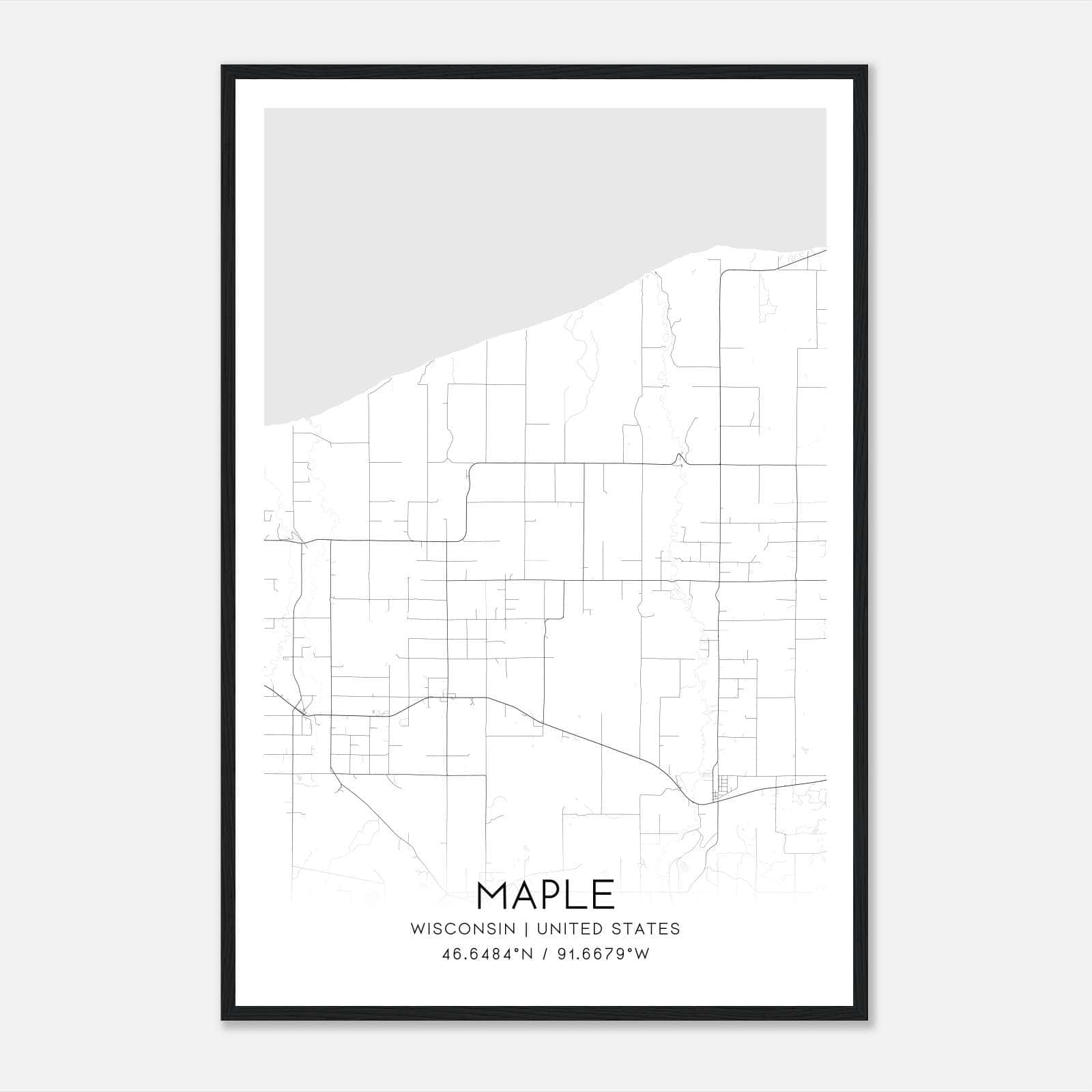 Maple Wisconsin Map Poster, Modern Home Decor Wall Art Print - Custom ...