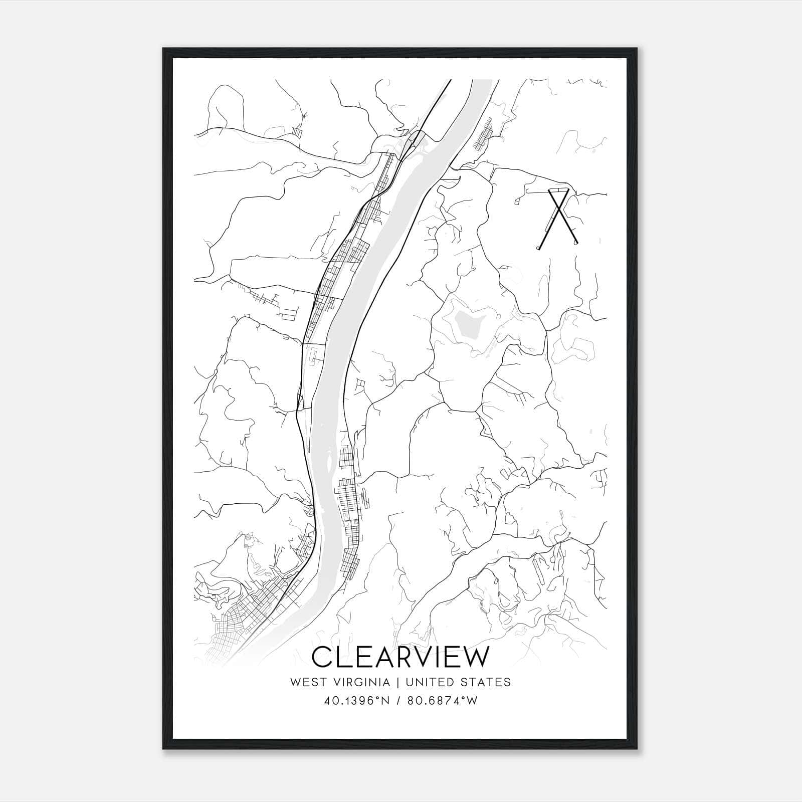 Clearview West Virginia Map Poster, Modern Home Decor Wall Art Print ...