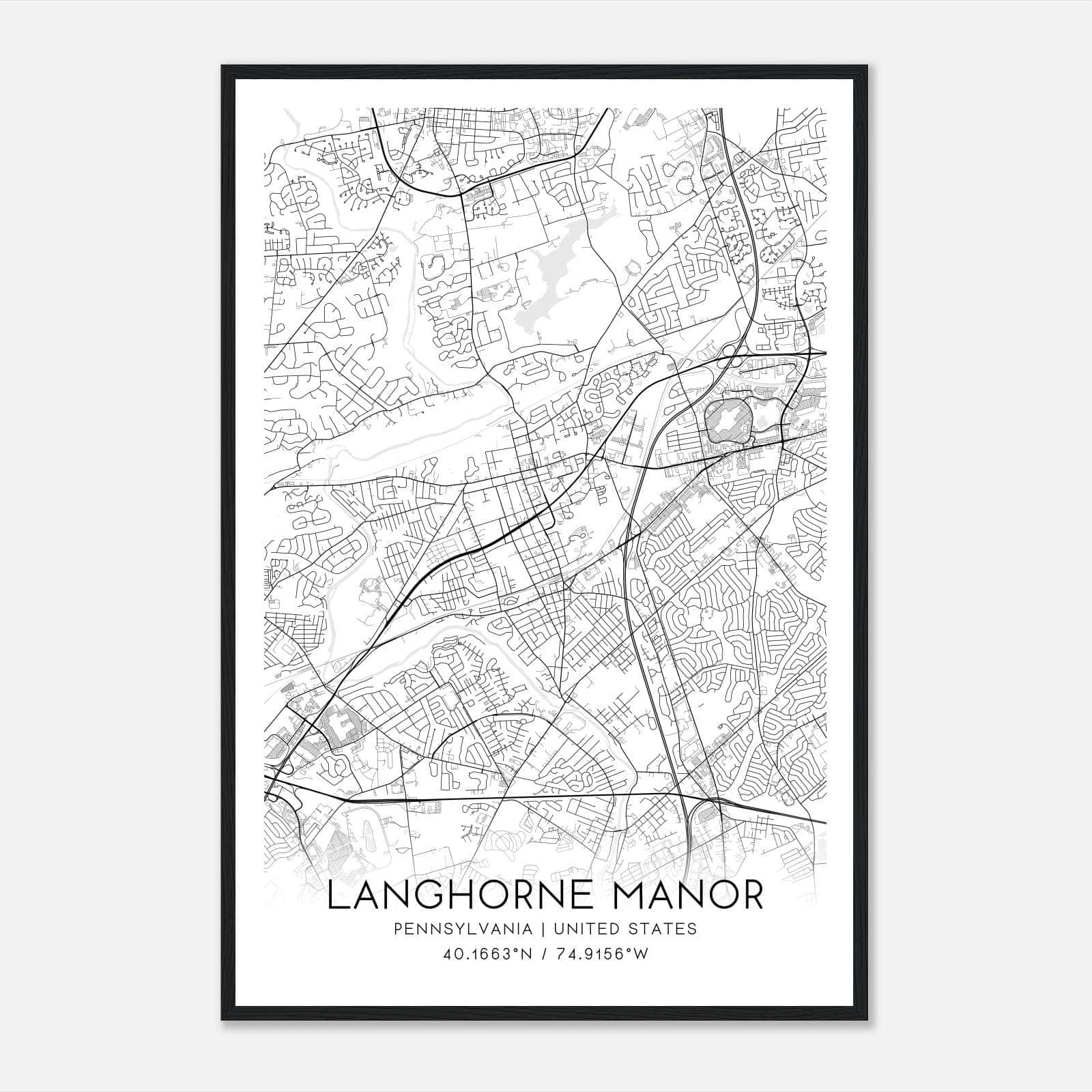 Langhorne Manor Pennsylvania Map Poster, Modern Home Decor Wall Art ...