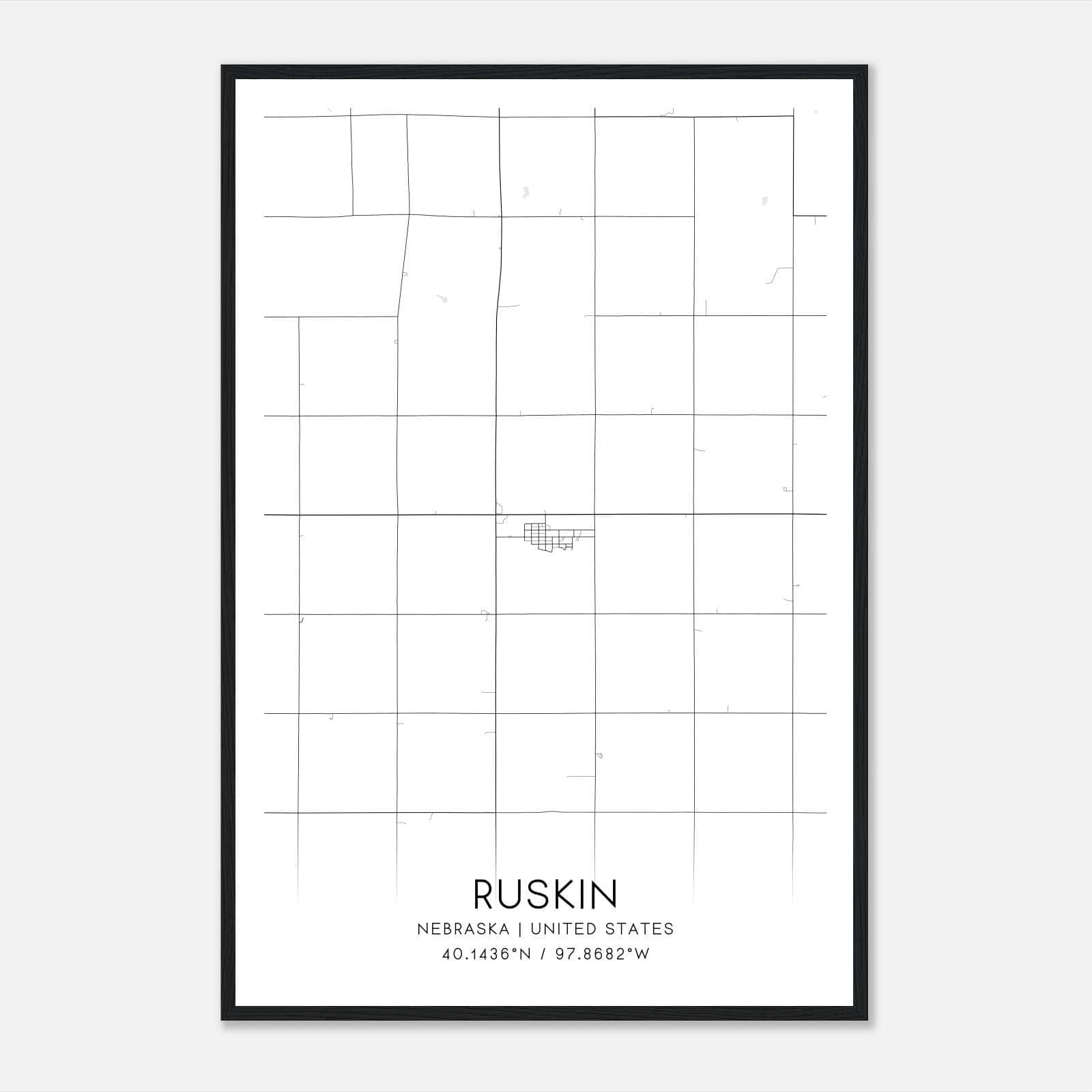 Ruskin Nebraska Map Poster, Modern Home Decor Wall Art Print - Custom ...
