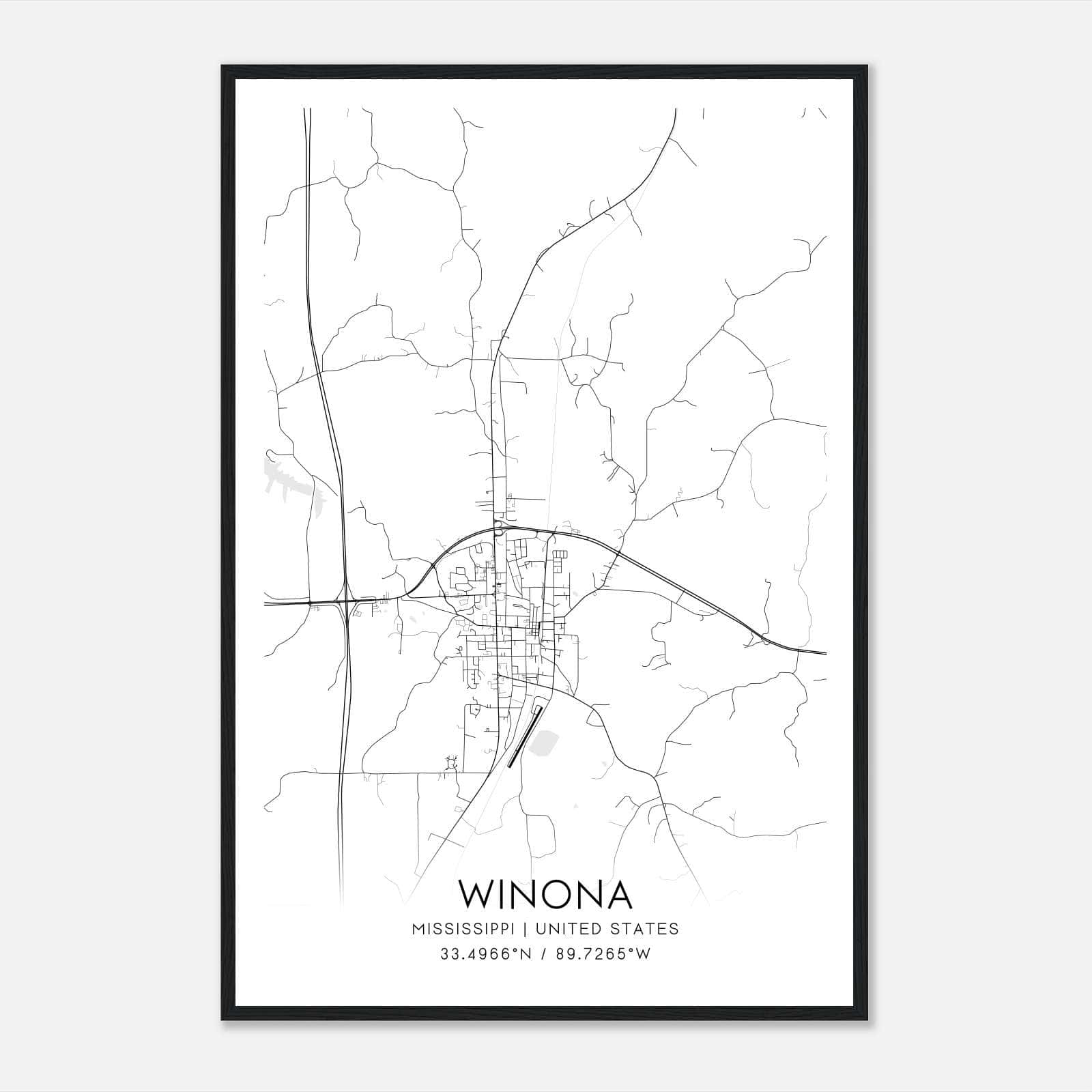 Winona Mississippi Map Poster, Modern Home Decor Wall Art Print ...
