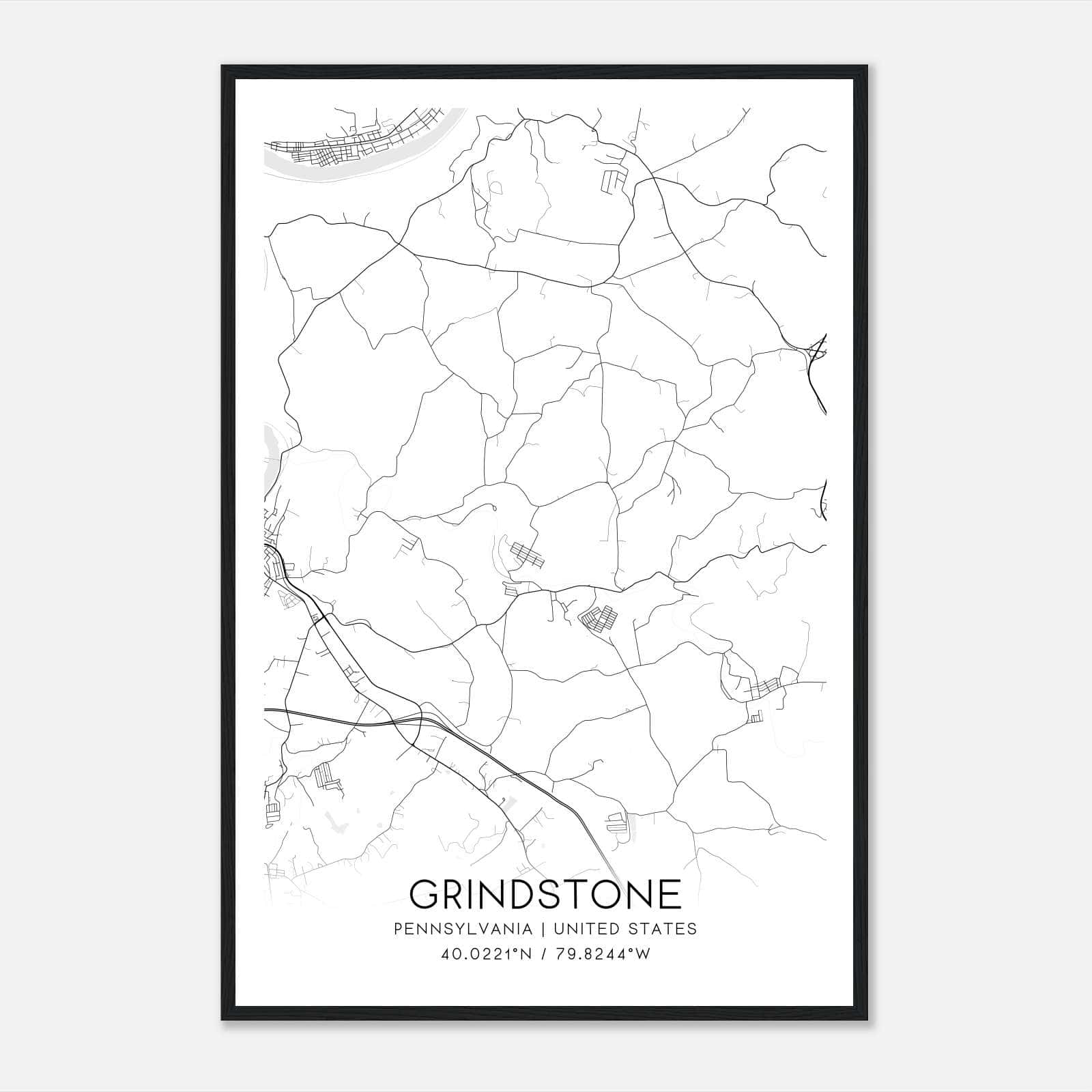 Grindstone Pennsylvania Map Poster, Modern Home Decor Wall Art Print ...
