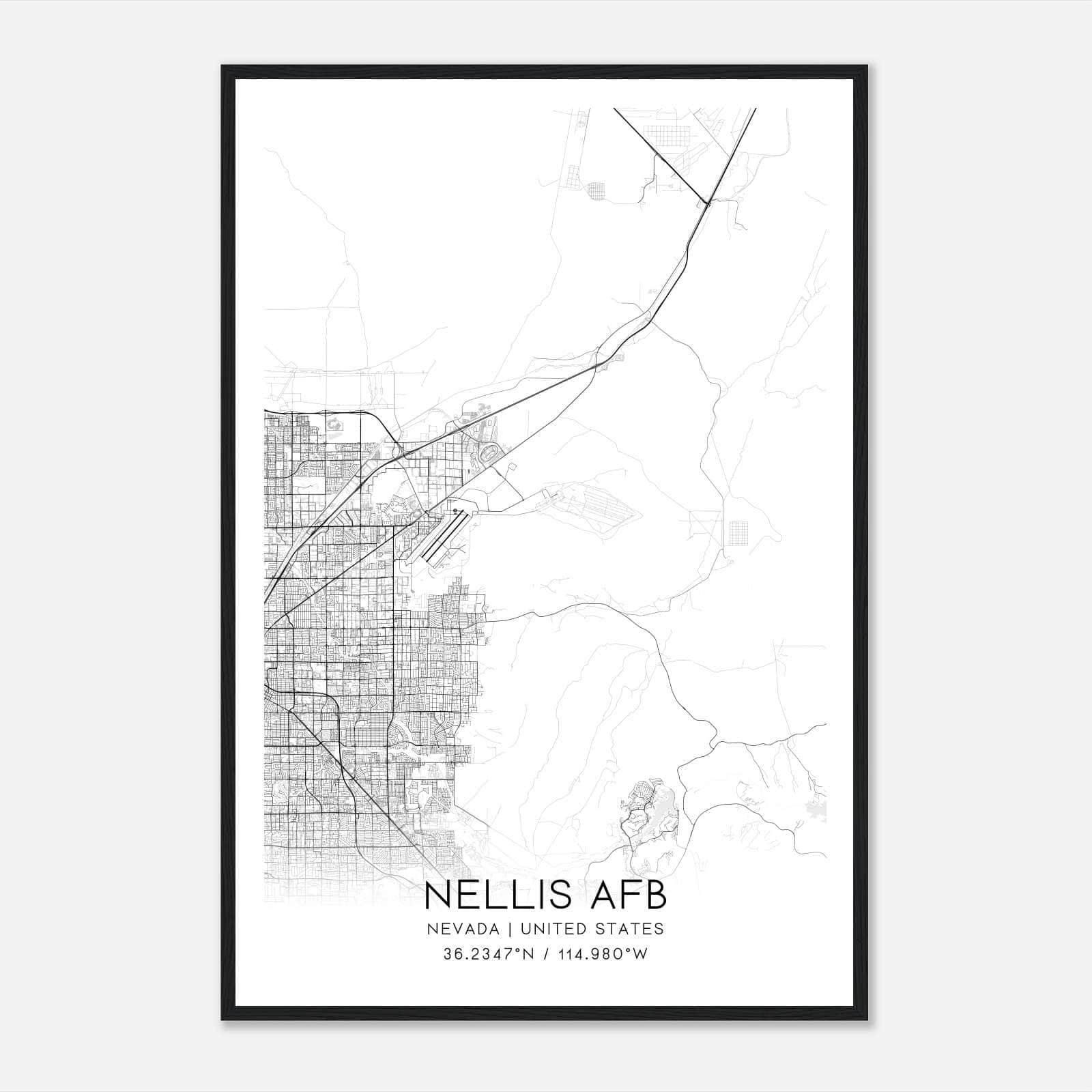 Nellis Afb Nevada Map Poster, Modern Home Decor Wall Art Print - Custom ...