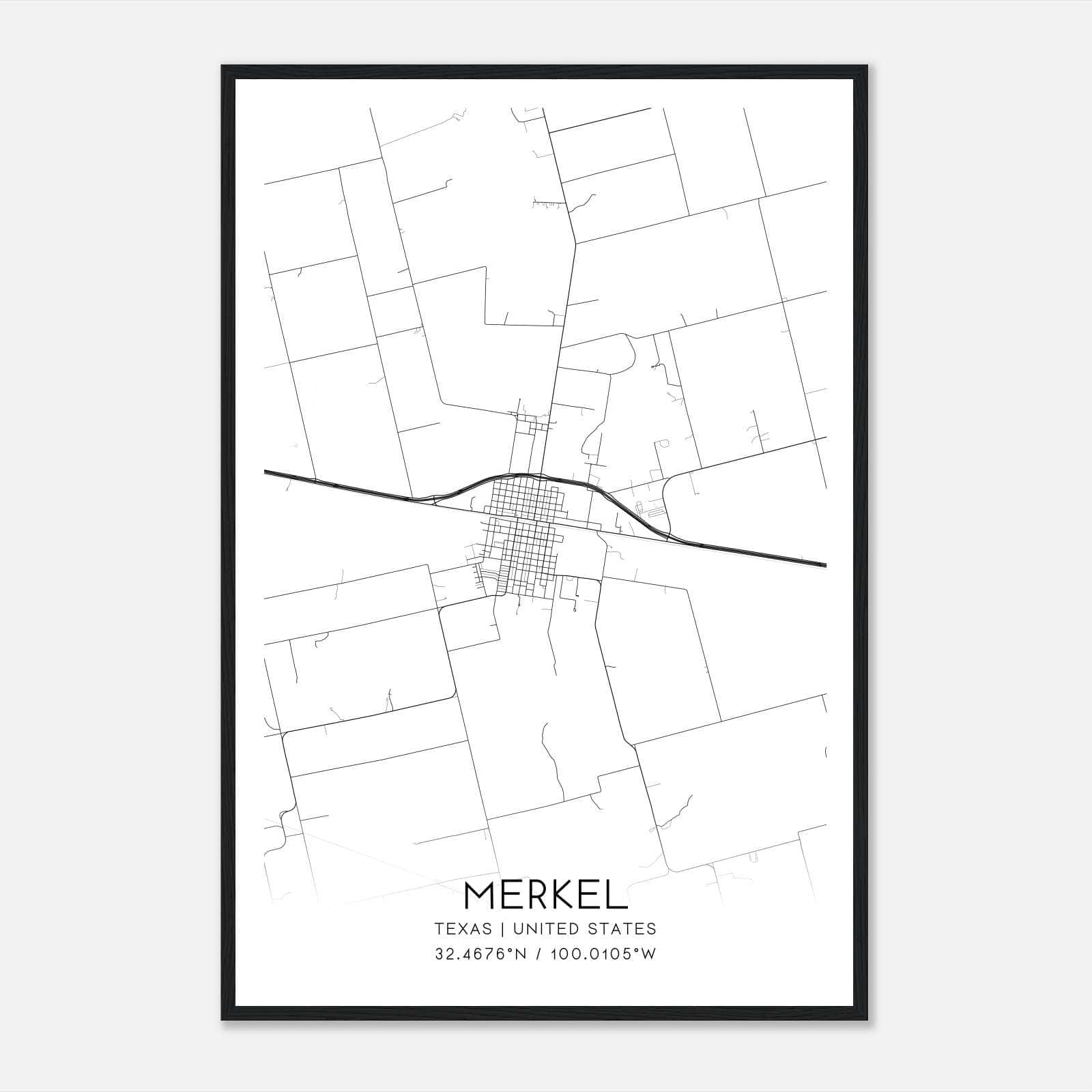 Merkel Texas Map Poster, Modern Home Decor Wall Art Print - Custom Maps ...