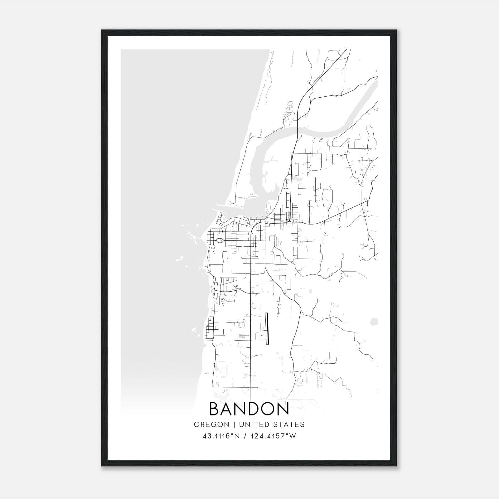 Bandon Oregon Map Poster, Modern Home Decor Wall Art Print - Custom ...