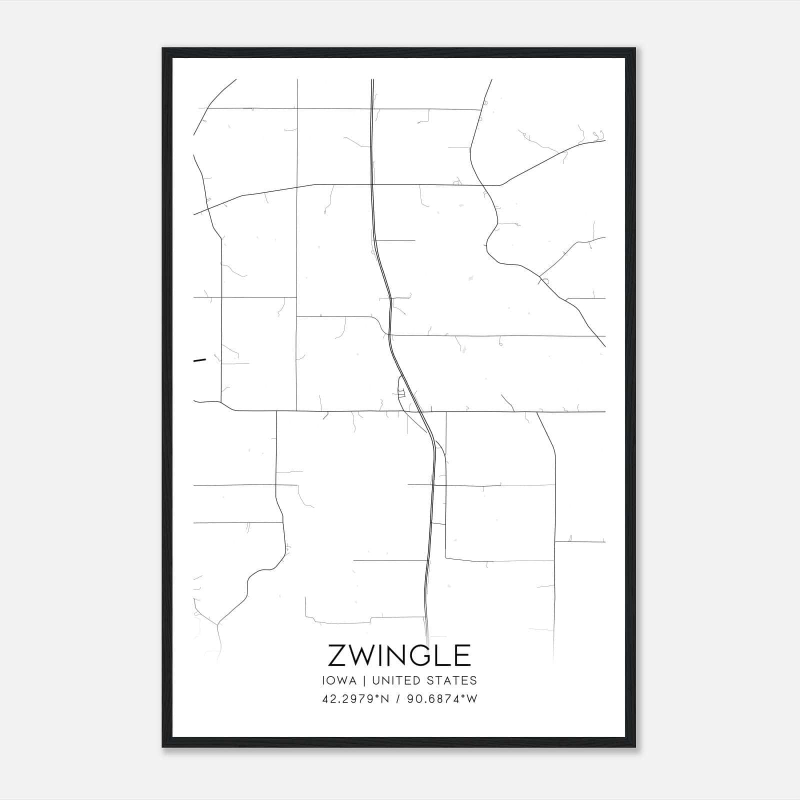 Zwingle Iowa Map Poster, Modern Home Decor Wall Art Print - Custom Maps ...