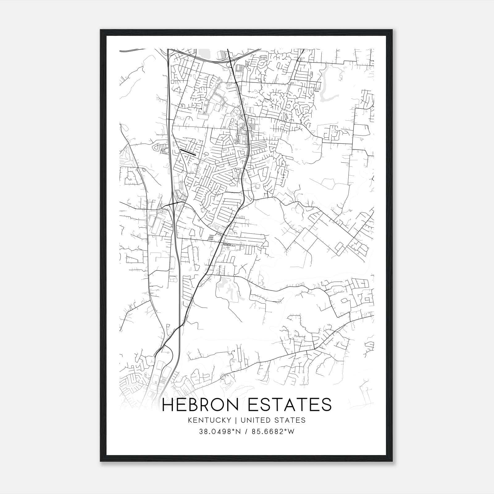 Hebron Estates Kentucky Map Poster, Modern Home Decor Wall Art Print ...