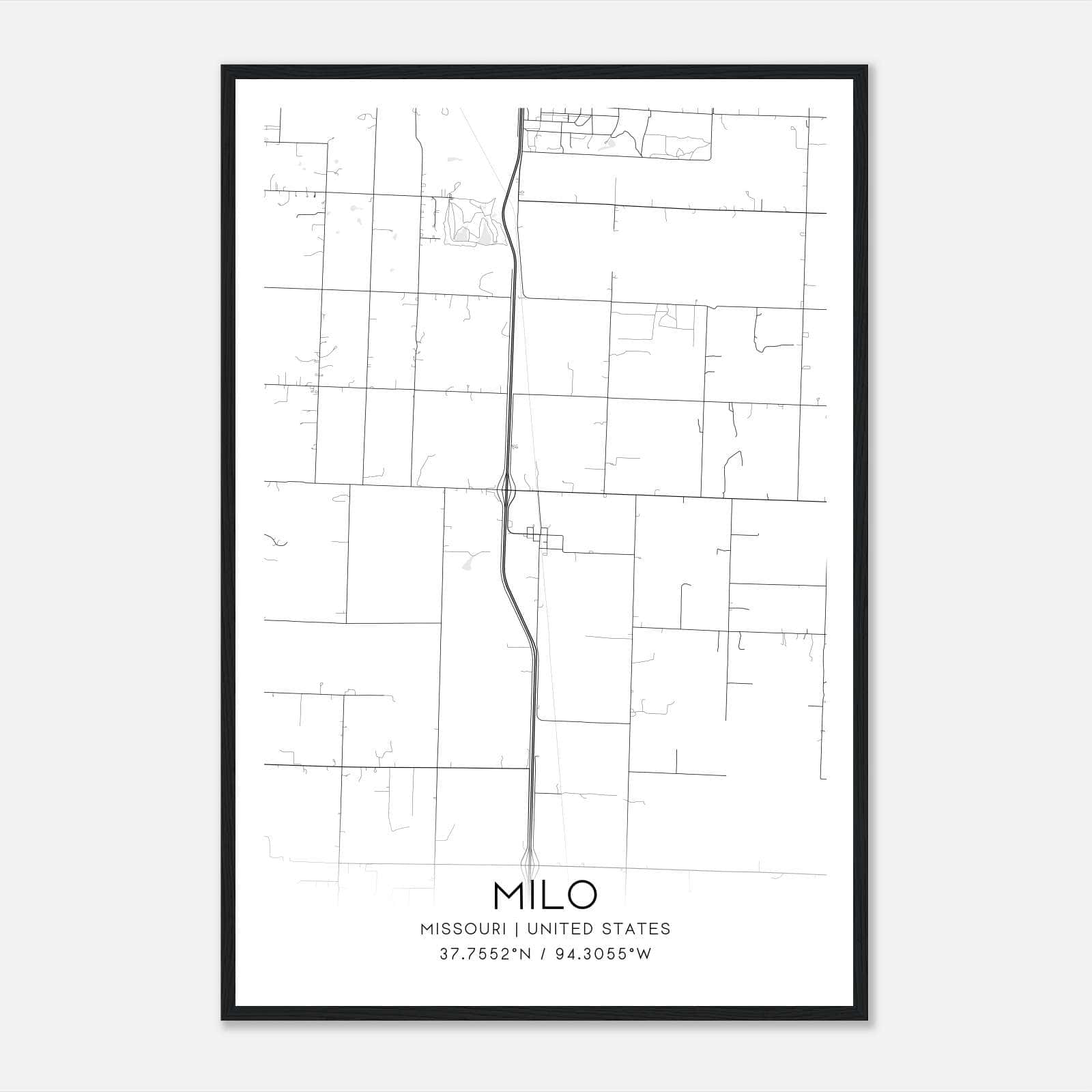Milo Missouri Map Poster, Modern Home Decor Wall Art Print - Custom ...