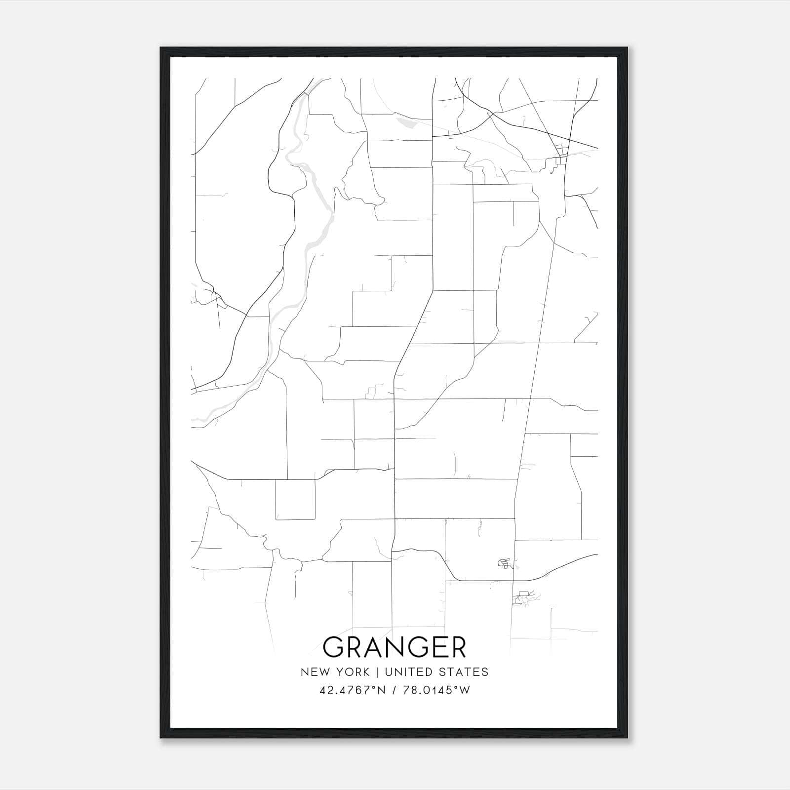 Granger New York Map Poster, Modern Home Decor Wall Art Print - Custom ...