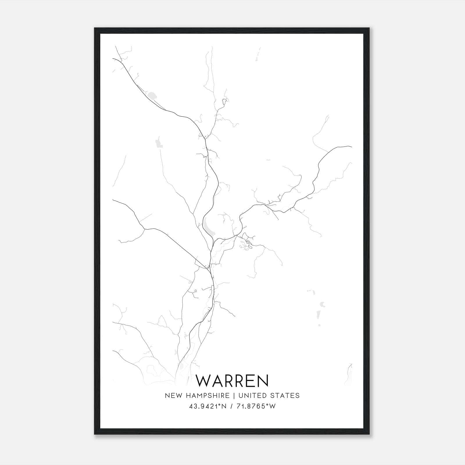Warren New Hampshire Map Poster, Modern Home Decor Wall Art Print ...