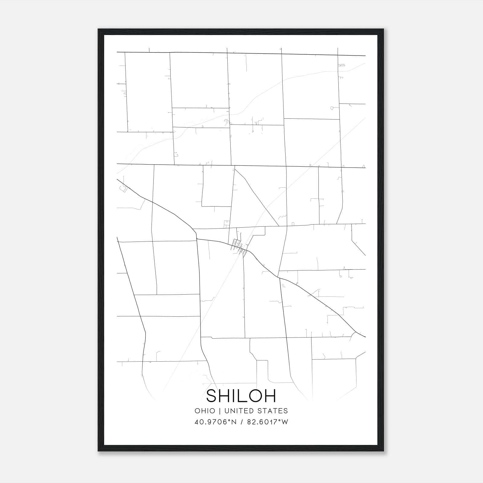 Shiloh Ohio Map Poster, Modern Home Decor Wall Art Print - Custom Maps ...
