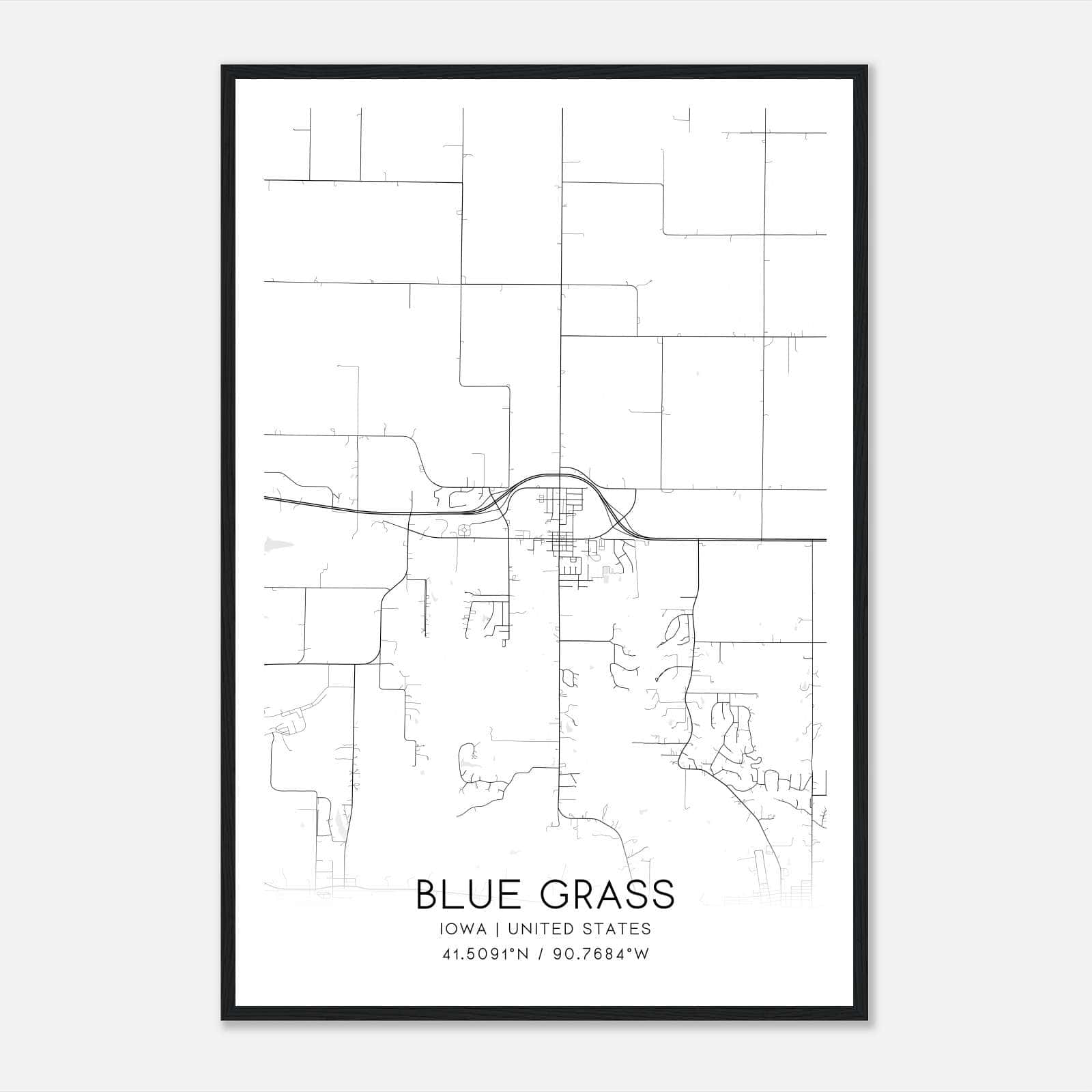 Blue Grass Iowa Map Poster, Modern Home Decor Wall Art Print - Custom ...