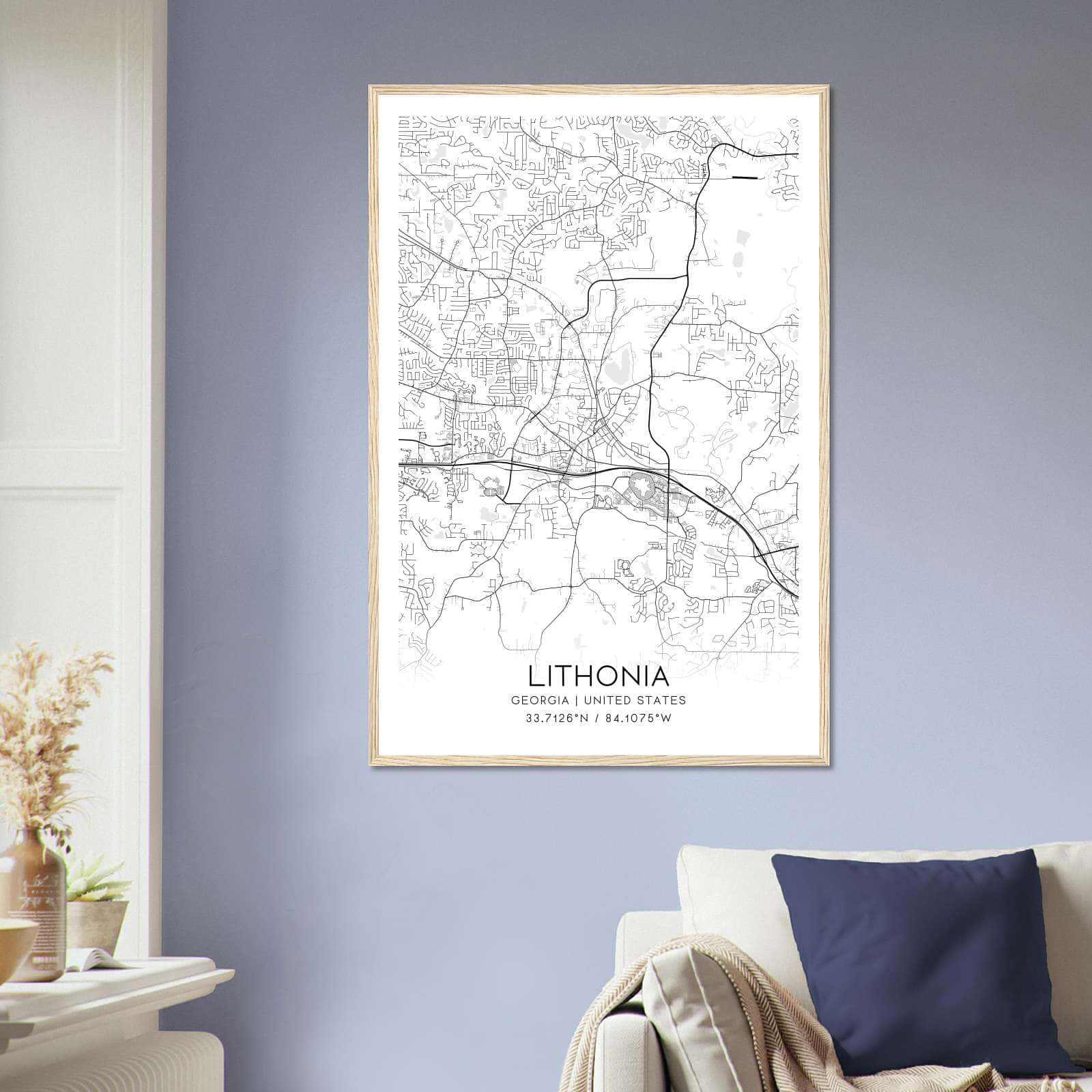 Lithonia Georgia Map Poster, Modern Home Decor Wall Art Print - Custom ...