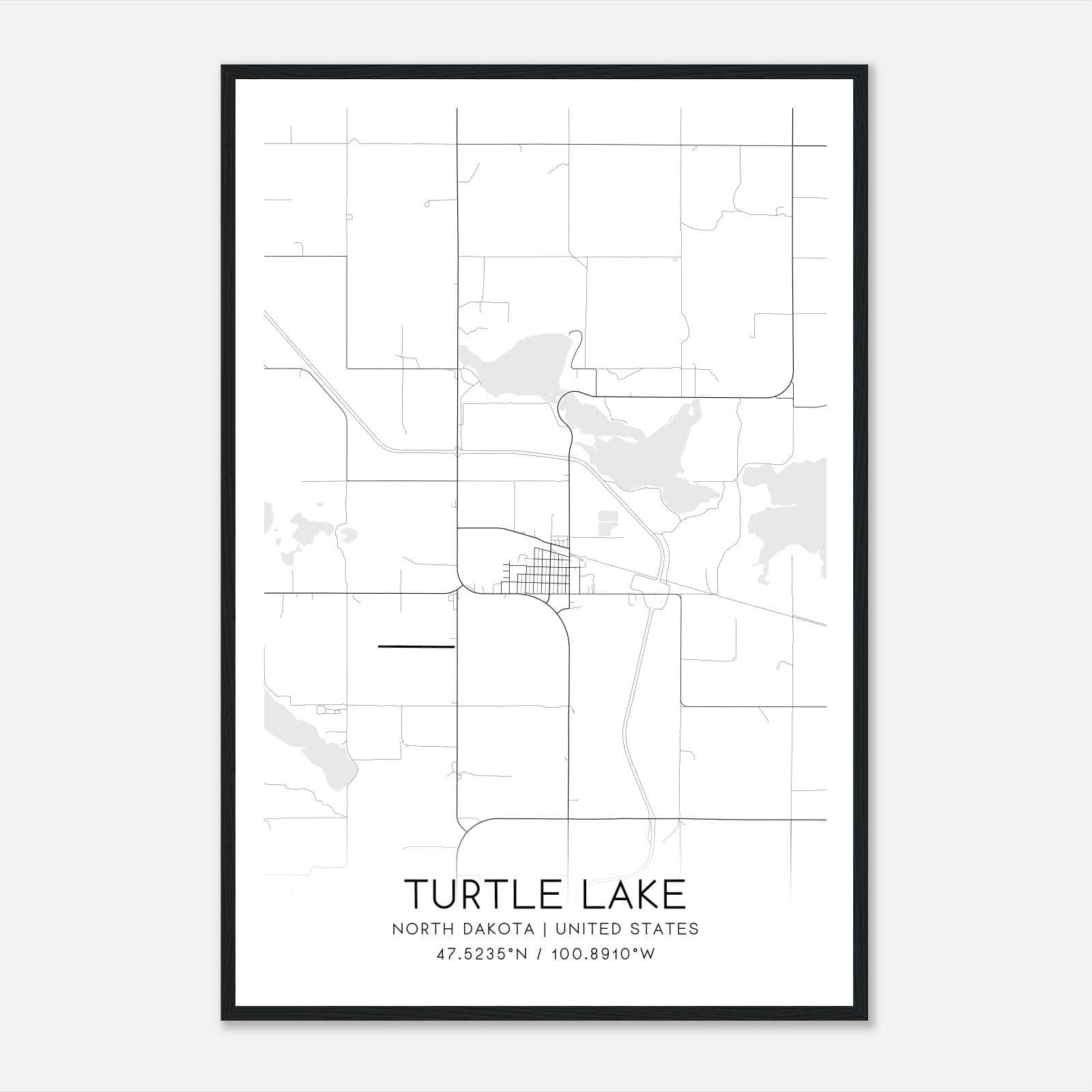 Turtle Lake North Dakota Map Poster, Modern Home Decor Wall Art Print ...