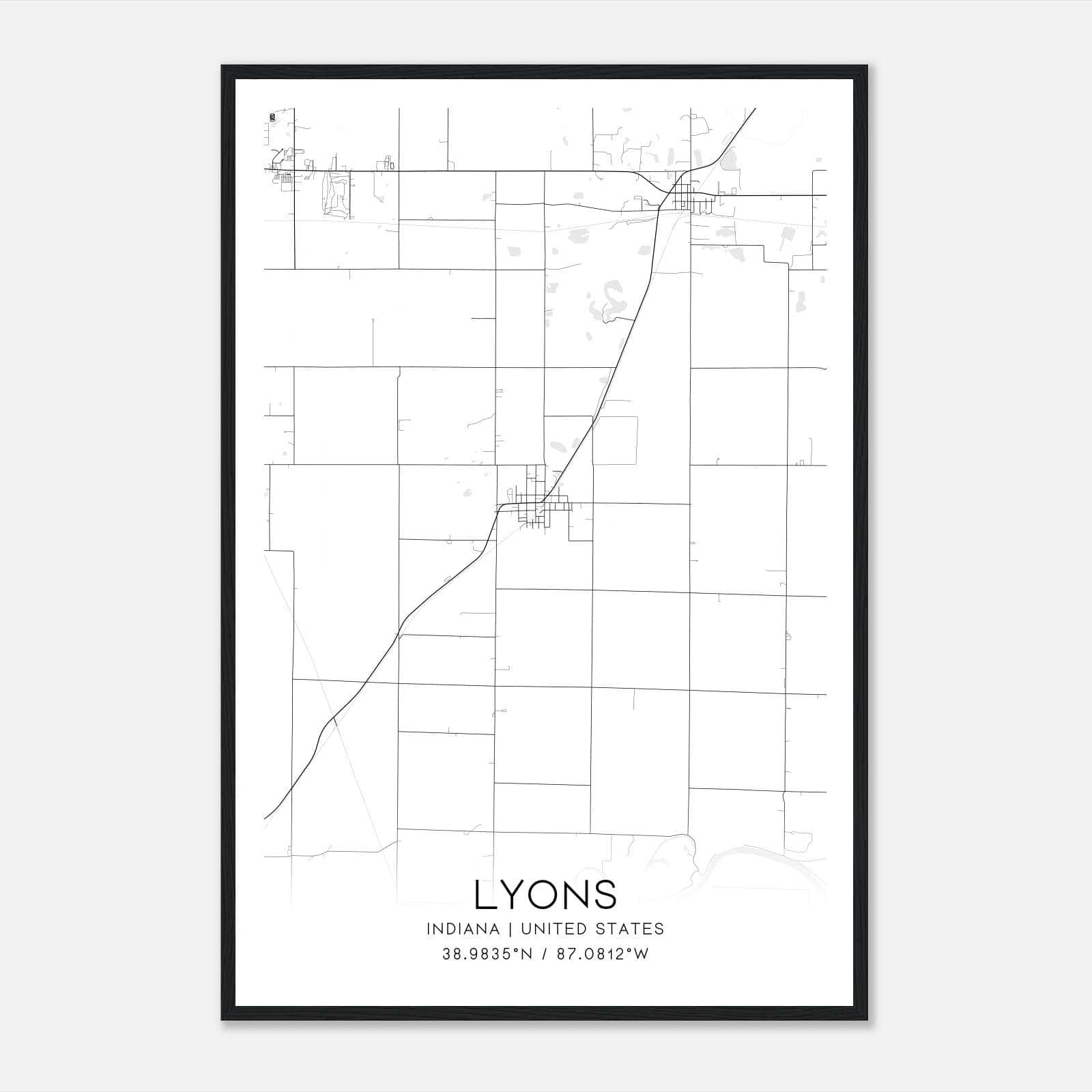Lyons Indiana Map Poster, Modern Home Decor Wall Art Print - Custom ...