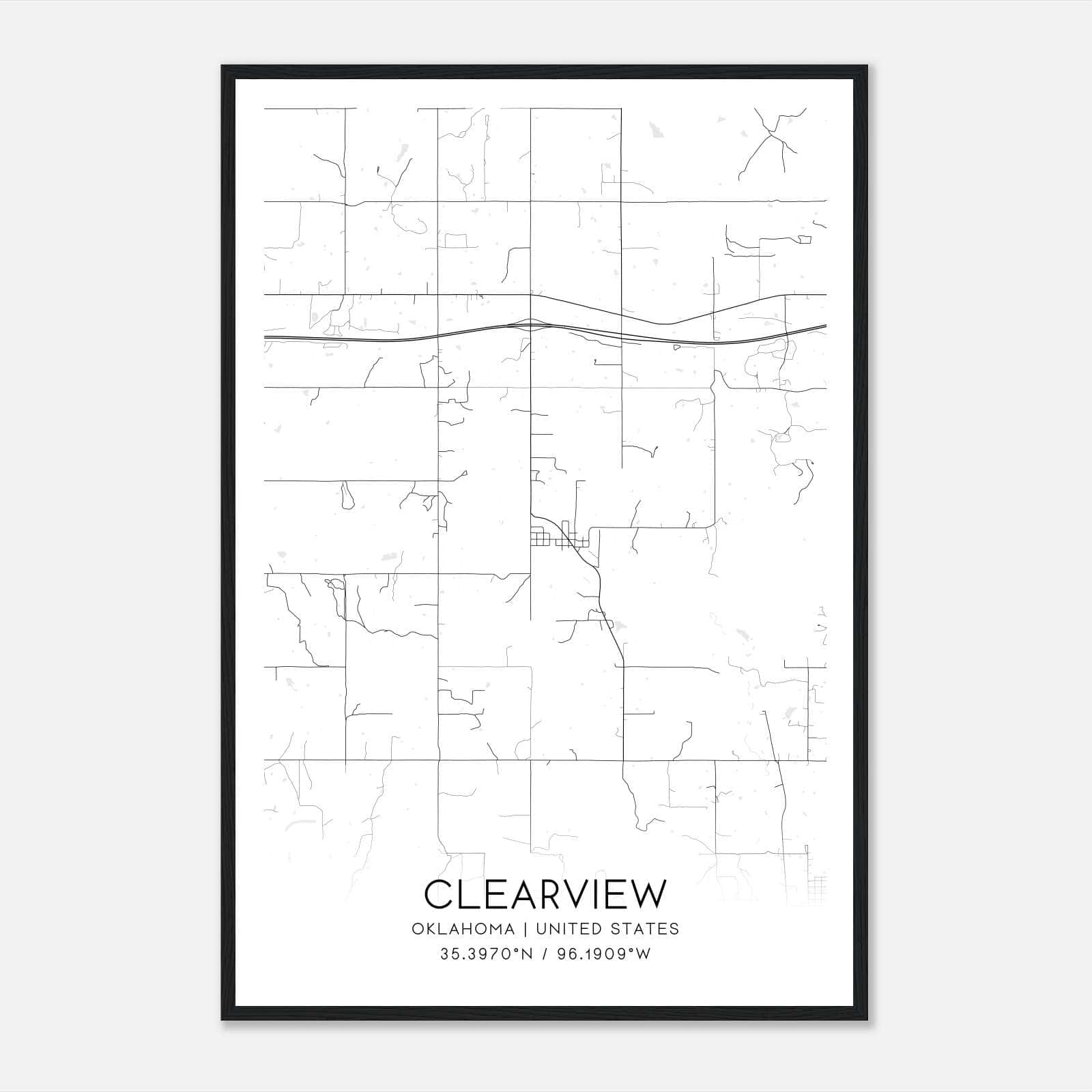 Clearview Oklahoma Map Poster, Modern Home Decor Wall Art Print ...