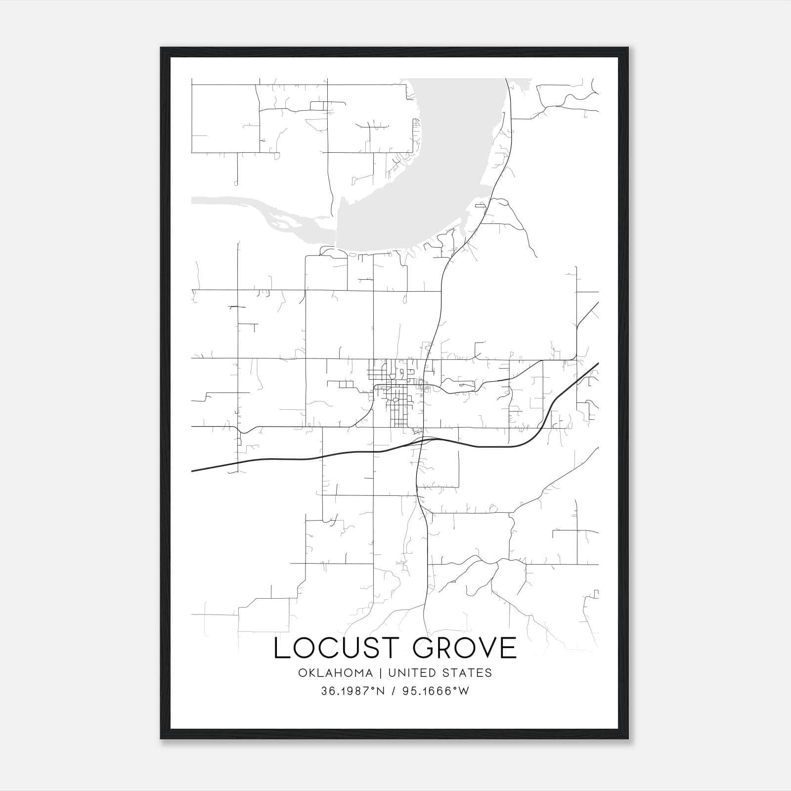 Locust Grove Oklahoma Map Poster, Modern Home Decor Wall Art Print ...