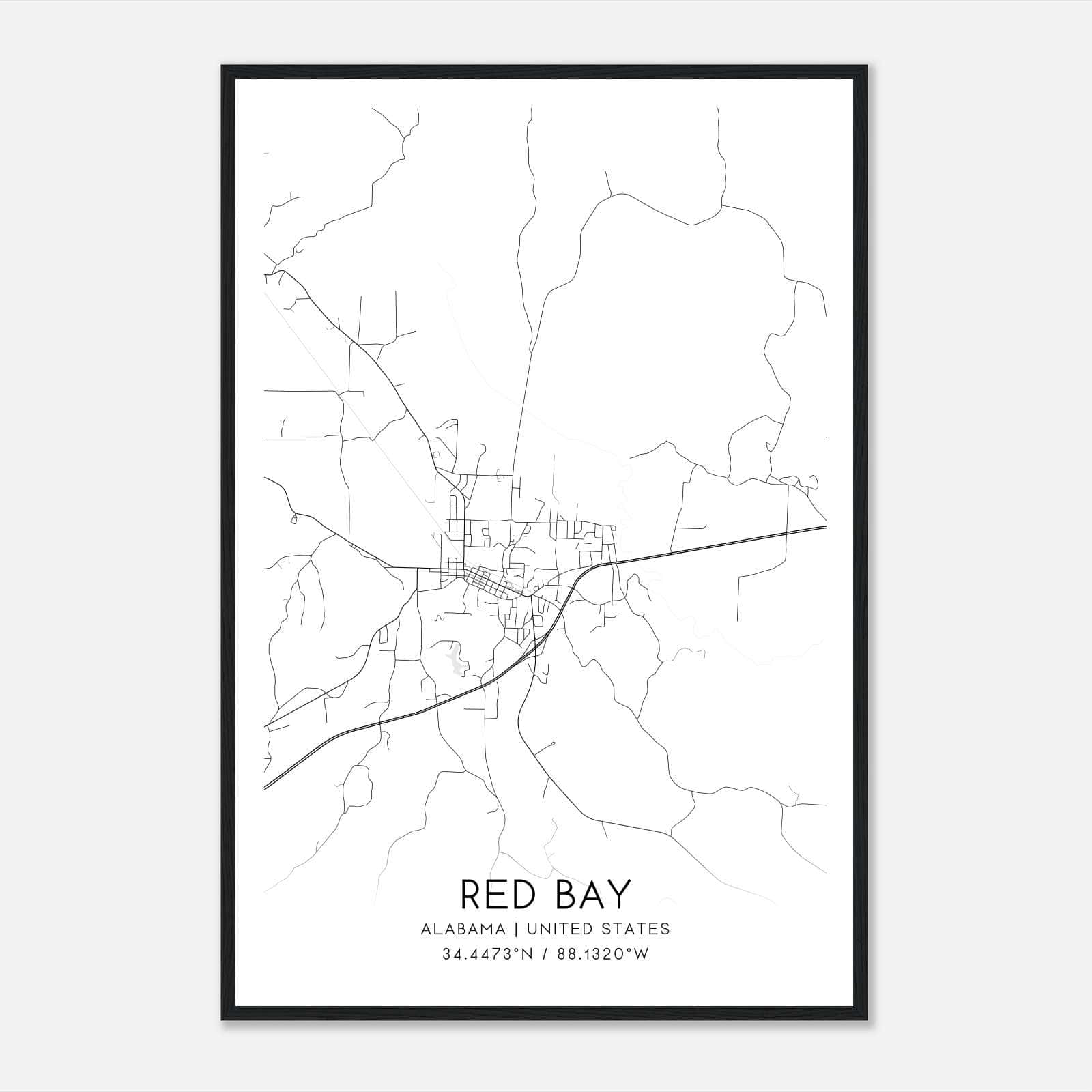 Red Bay Alabama Map Poster, Modern Home Decor Wall Art Print - Custom ...