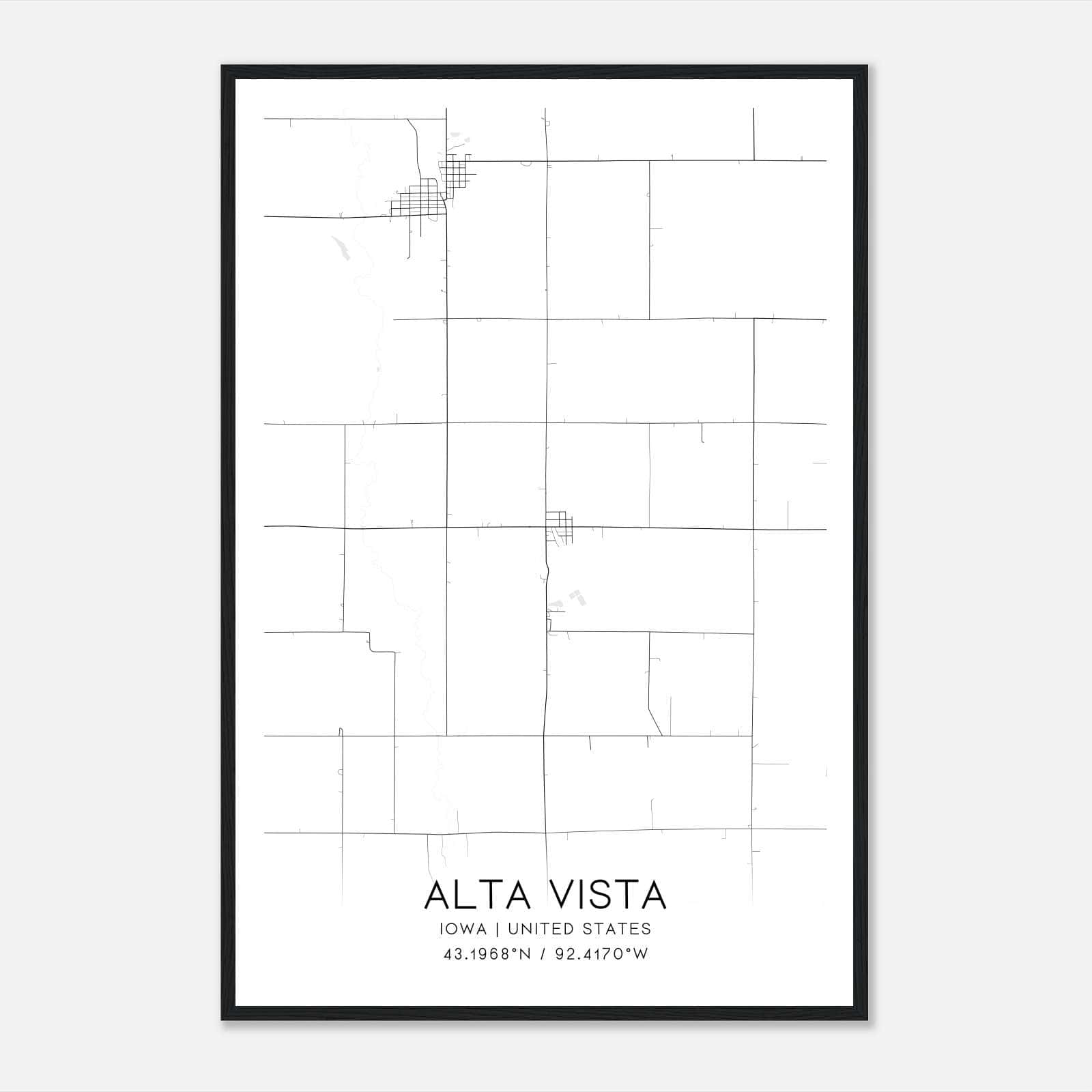 Alta Vista Iowa Map Poster, Modern Home Decor Wall Art Print - Custom ...