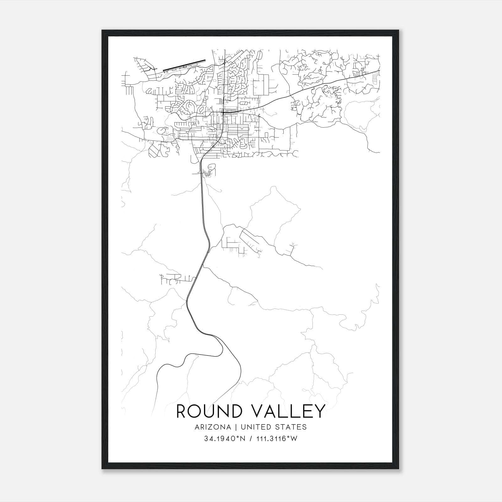 Round Valley Arizona Map Poster, Modern Home Decor Wall Art Print ...