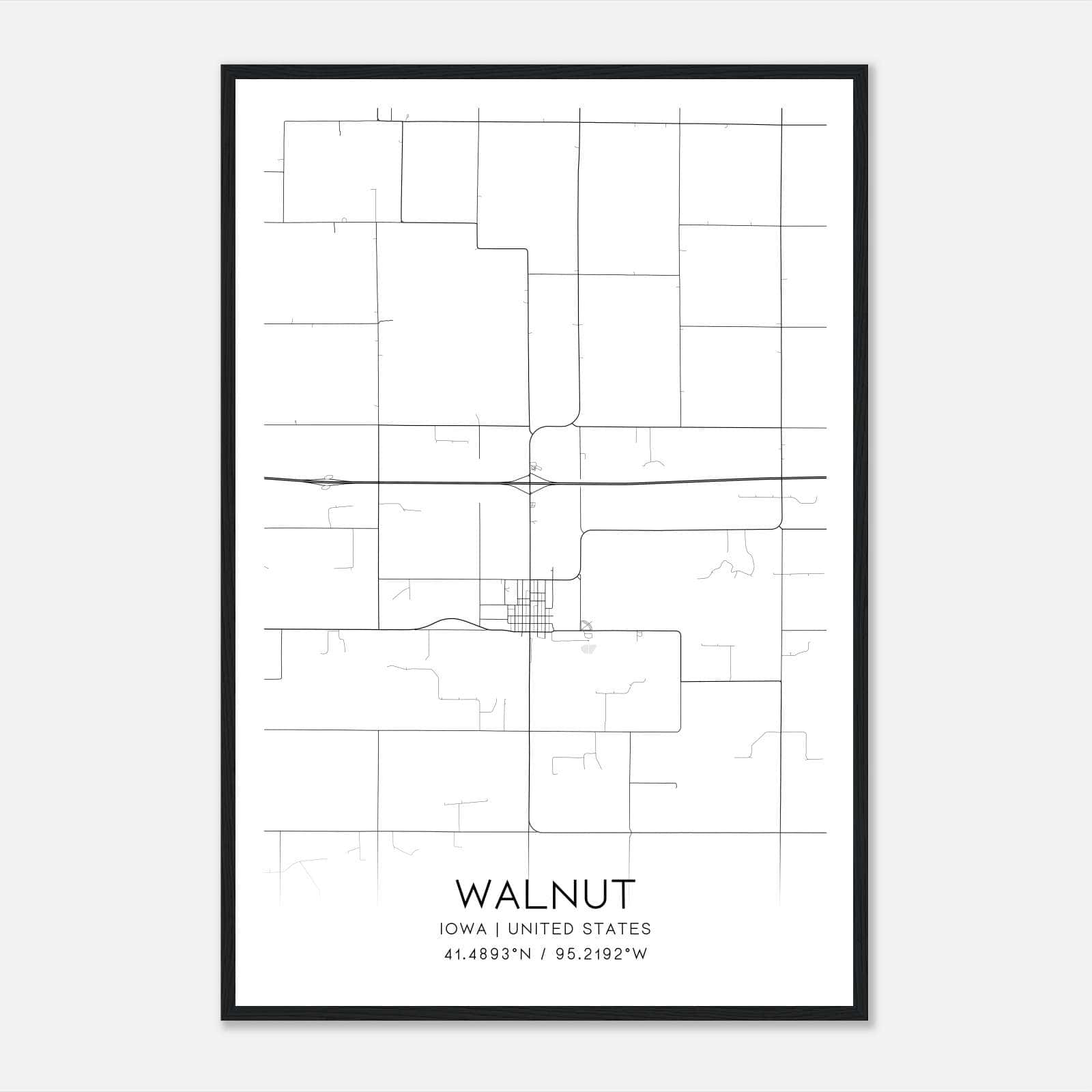 Walnut Iowa Map Poster, Modern Home Decor Wall Art Print - Custom Maps ...