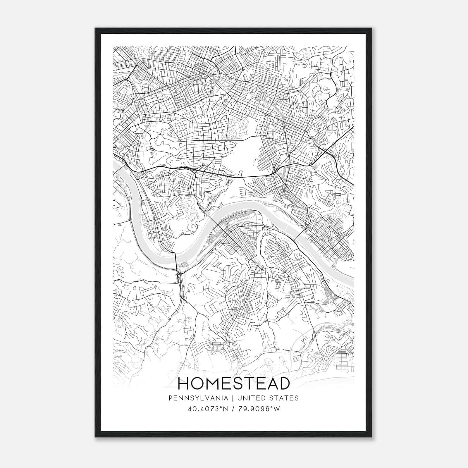 Homestead Pennsylvania Map Poster, Modern Home Decor Wall Art Print ...