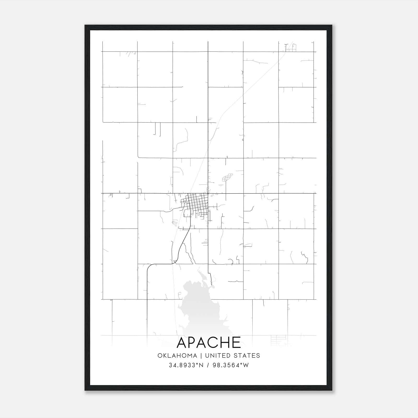 Apache Oklahoma Map Poster, Modern Home Decor Wall Art Print - Custom ...