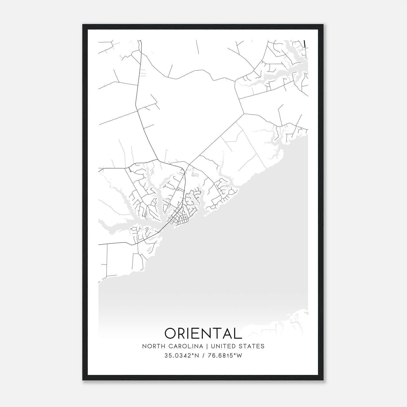 Oriental North Carolina Map Poster, Modern Home Decor Wall Art Print ...