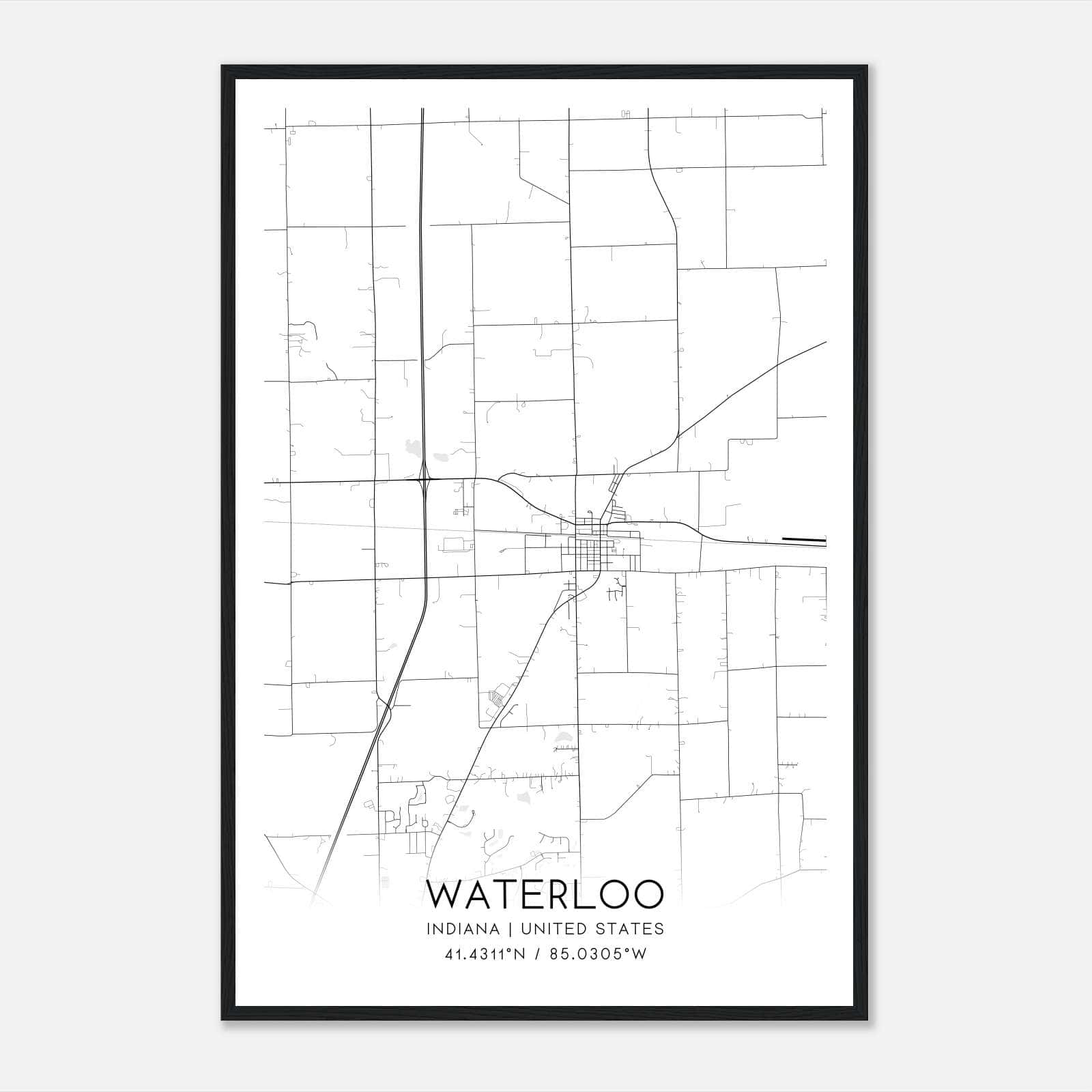 Waterloo Indiana Map Poster, Modern Home Decor Wall Art Print - Custom ...