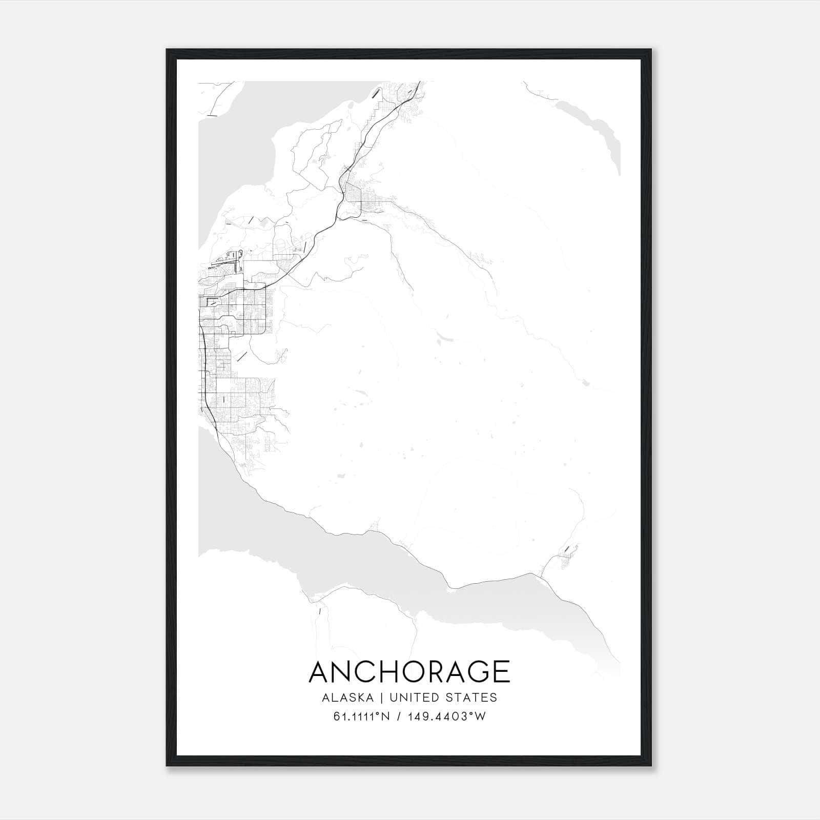 Anchorage Alaska Map Poster, Modern Home Decor Wall Art Print - Custom ...