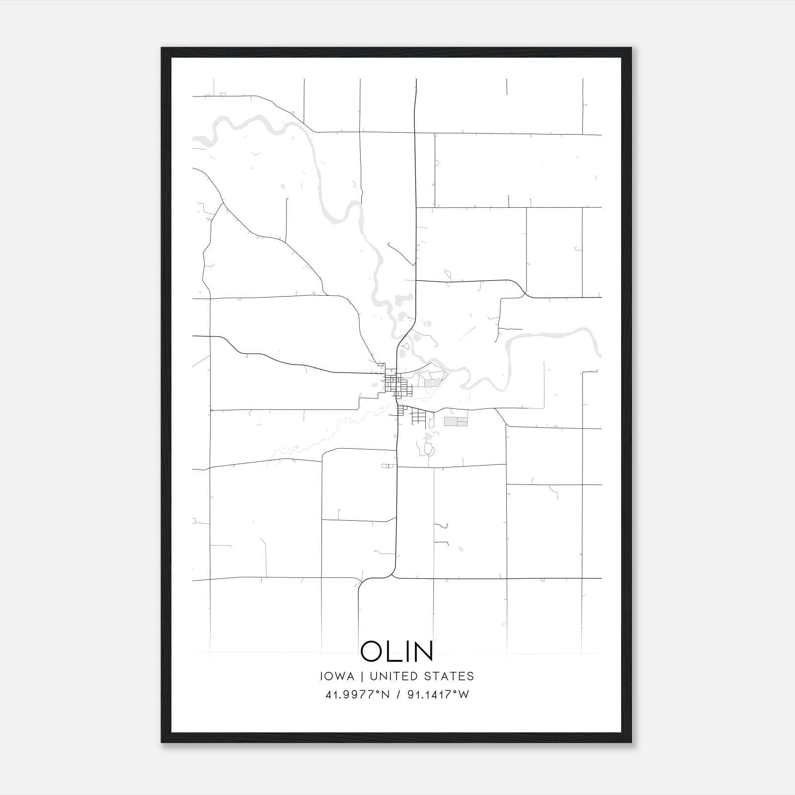 Olin Iowa Map Poster, Modern Home Decor Wall Art Print - Custom Maps ...