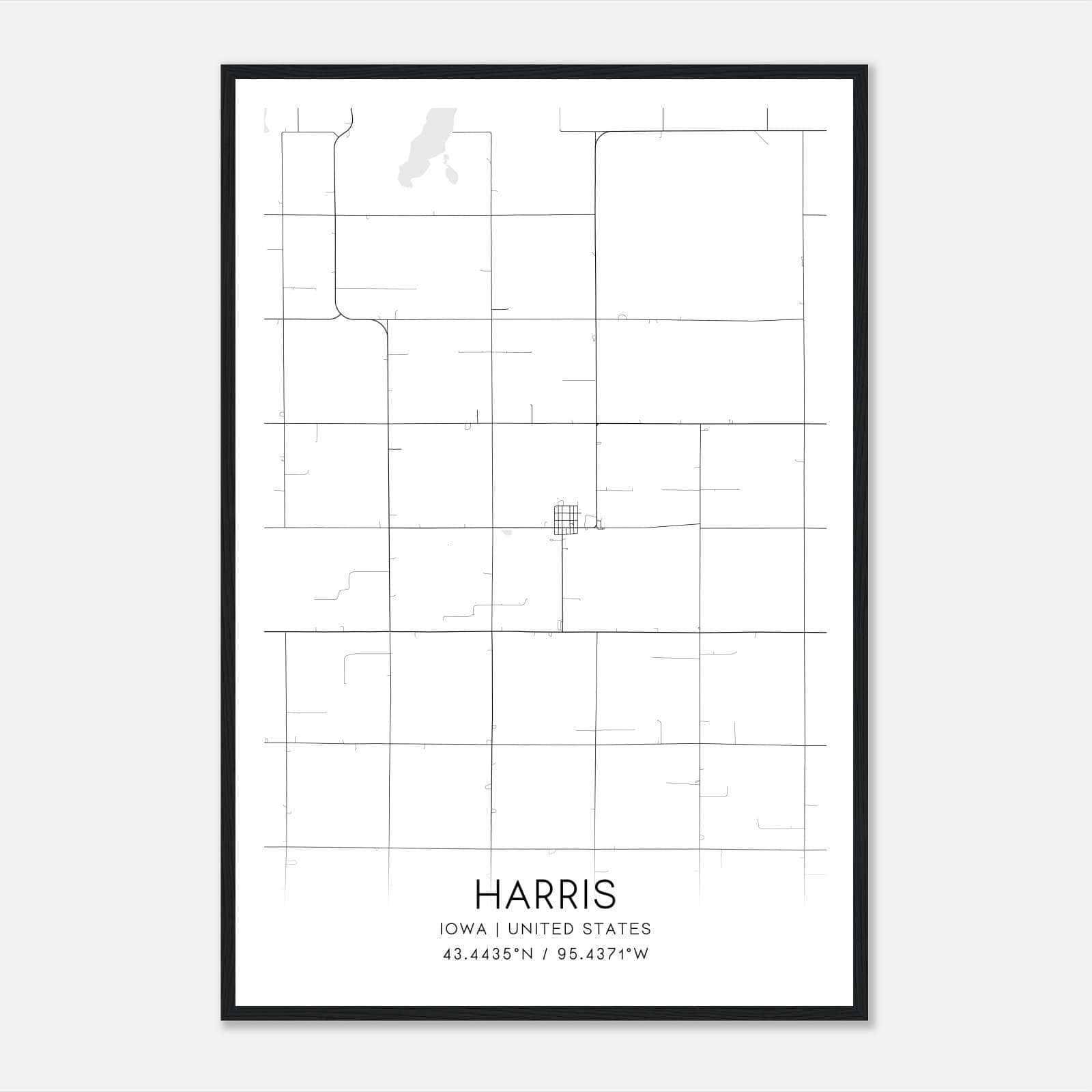 Harris Iowa Map Poster, Modern Home Decor Wall Art Print - Custom Maps ...