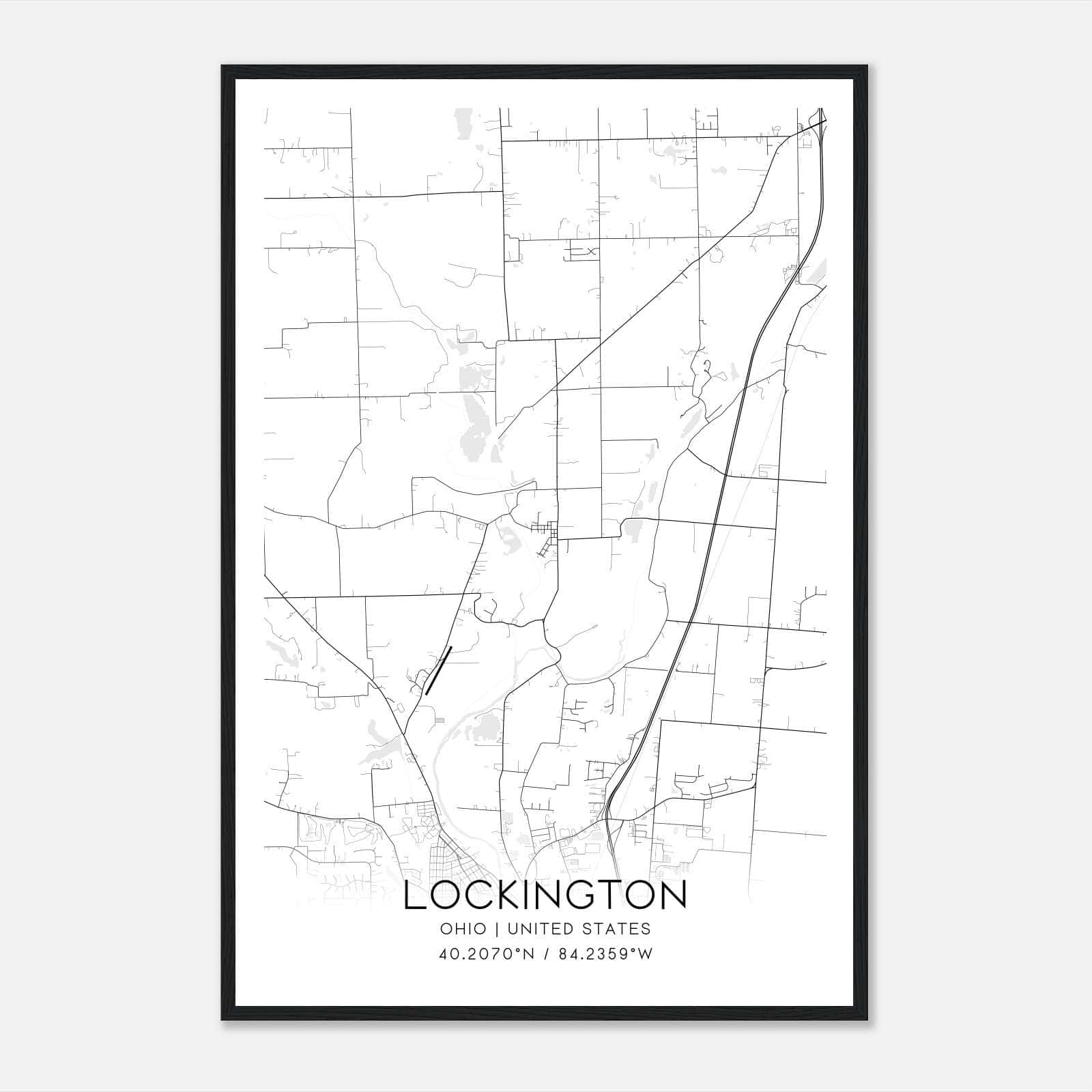 Lockington Ohio Map Poster, Modern Home Decor Wall Art Print - Custom ...