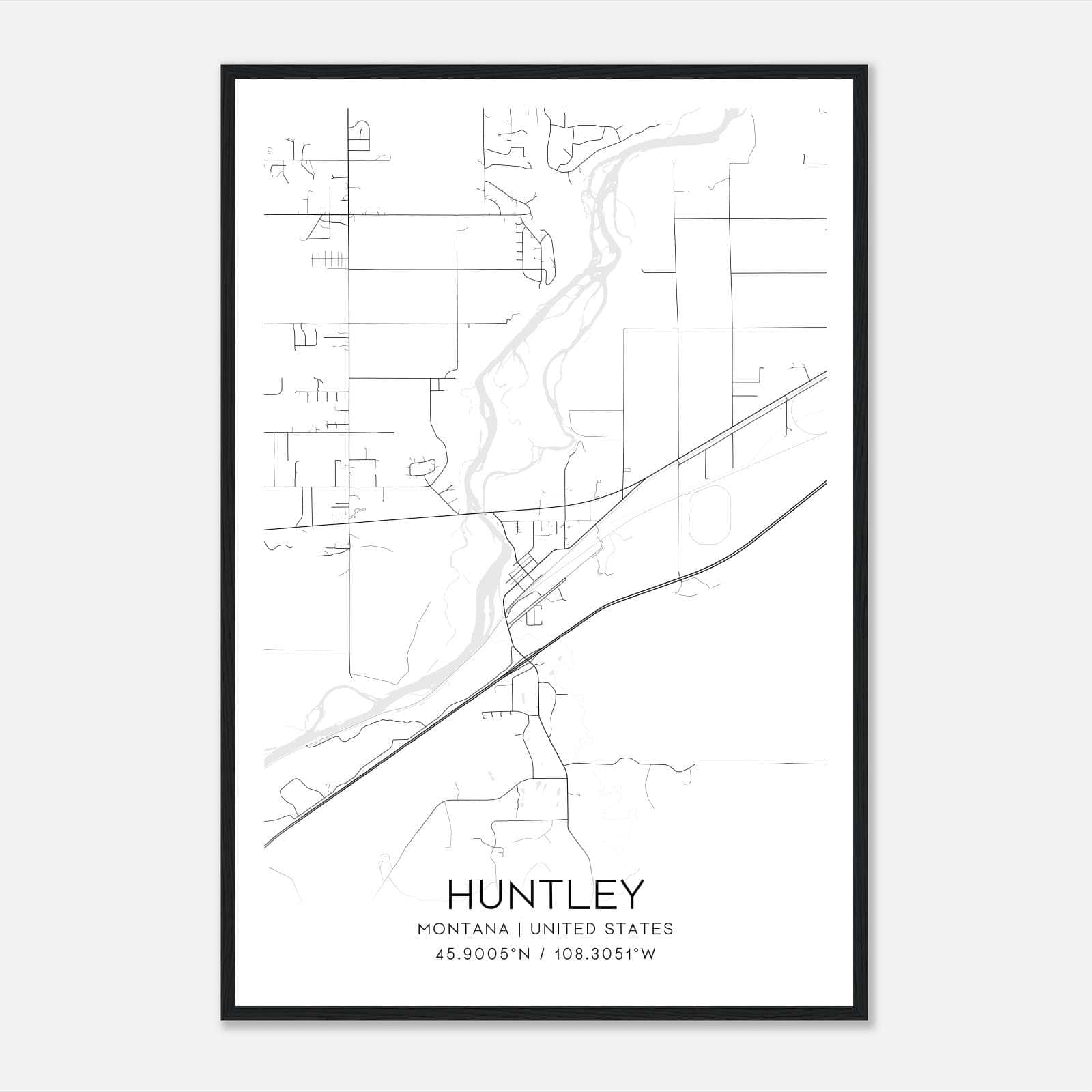 Huntley Montana Map Poster, Modern Home Decor Wall Art Print - Custom ...