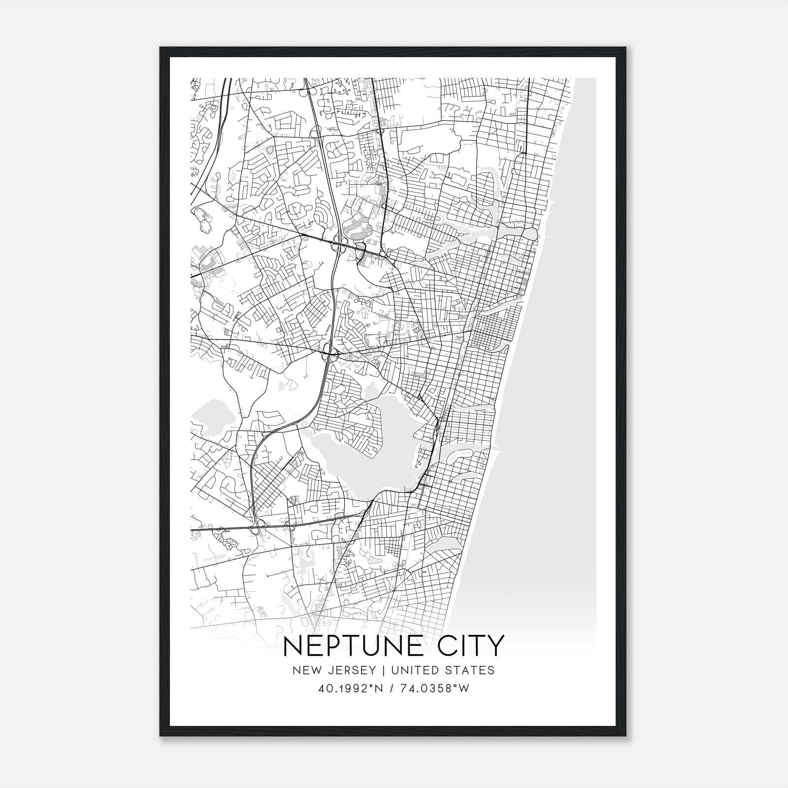 Neptune City New Jersey Map Poster, Modern Home Decor Wall Art Print ...