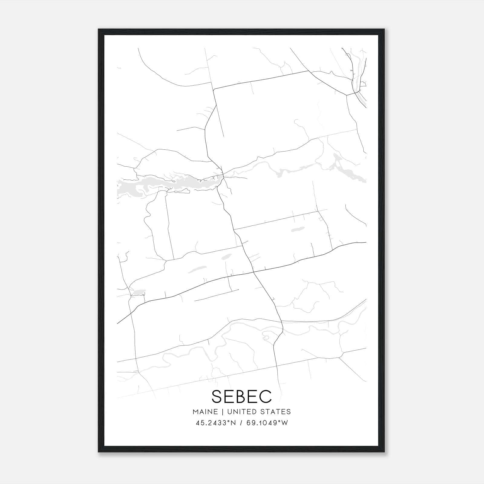 Sebec Maine Map Poster, Modern Home Decor Wall Art Print - Custom Maps ...