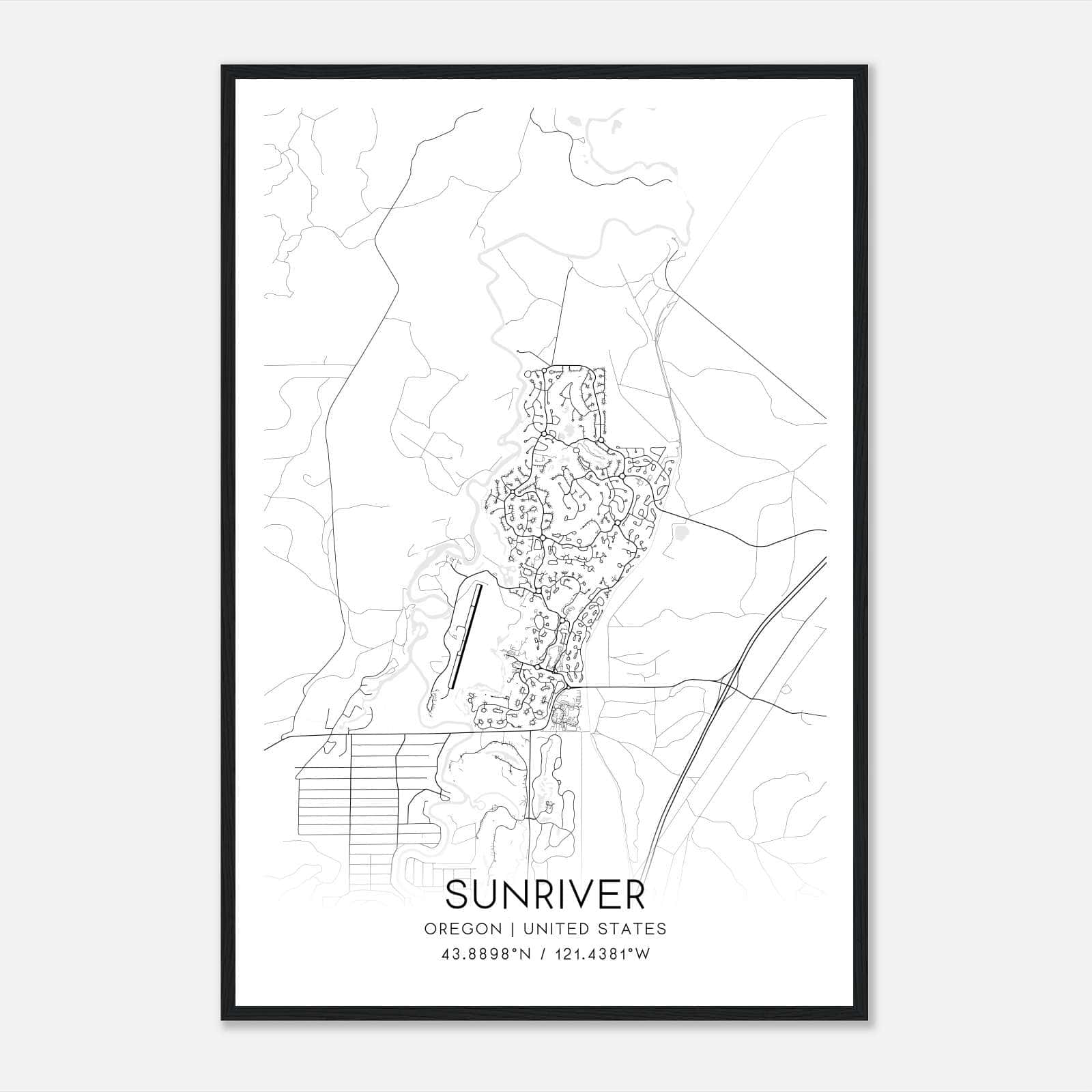 Sunriver Oregon Map Poster, Modern Home Decor Wall Art Print - Custom ...