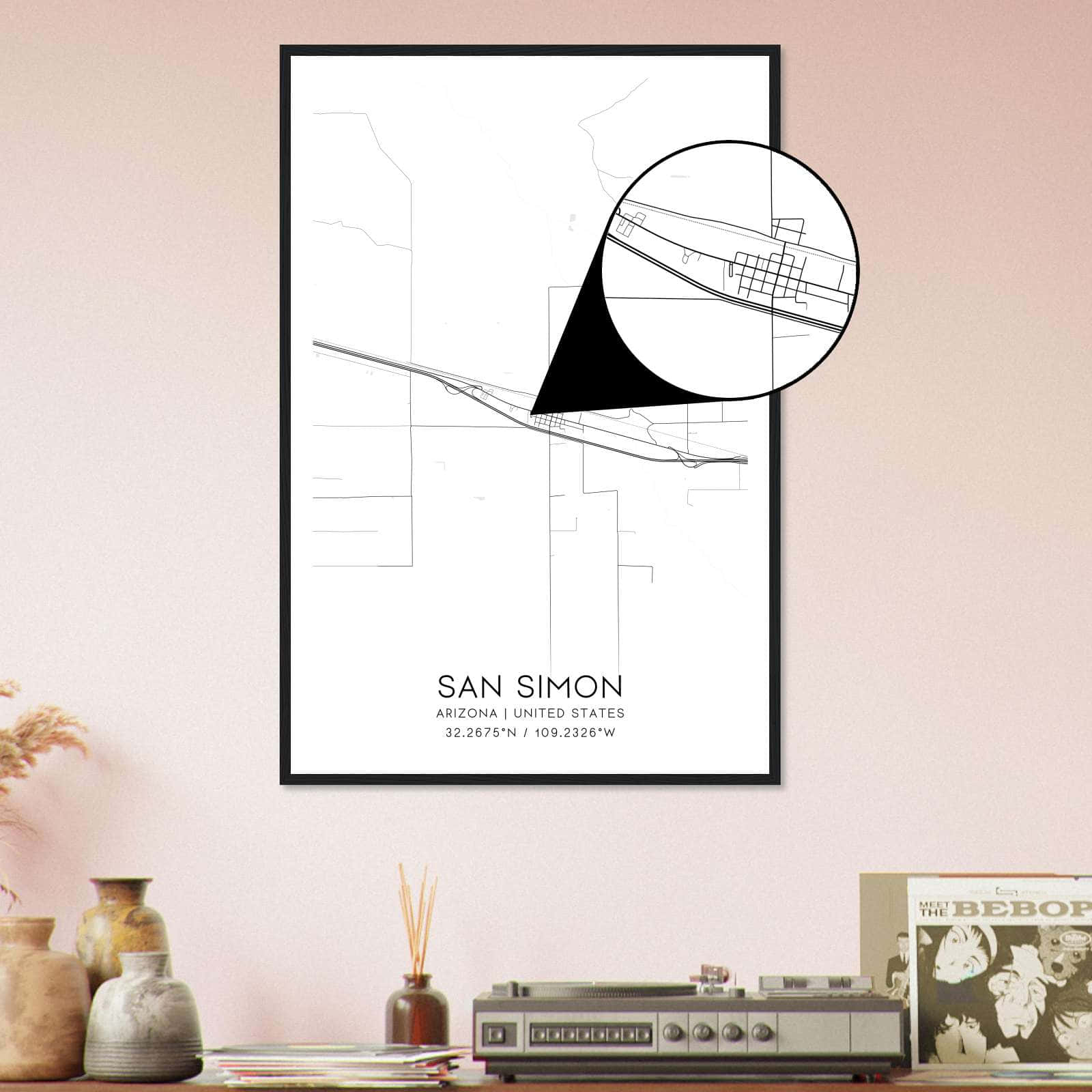 San Simon Arizona Map Poster, Modern Home Decor Wall Art Print - Custom ...
