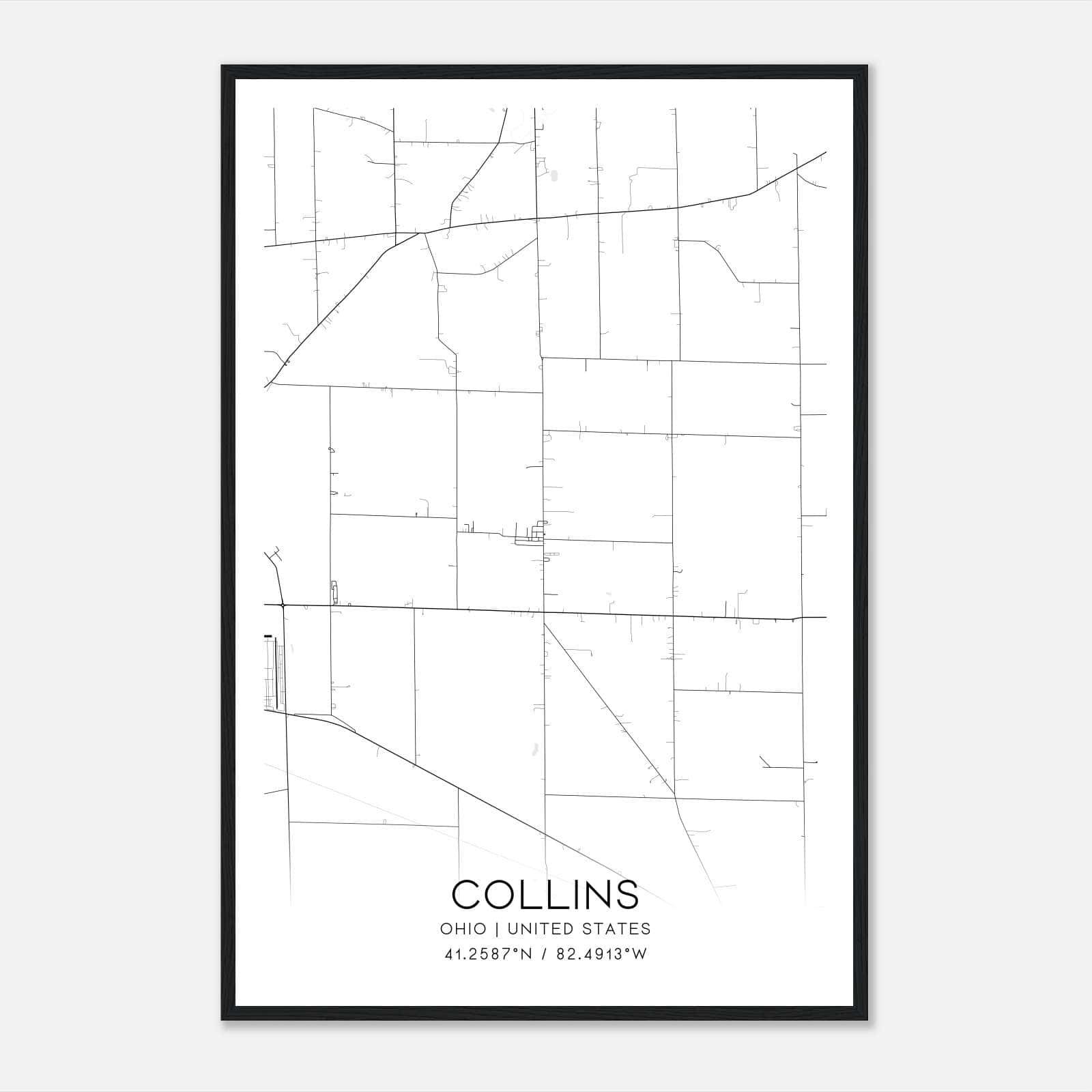 Collins Ohio Map Poster, Modern Home Decor Wall Art Print - Custom Maps ...