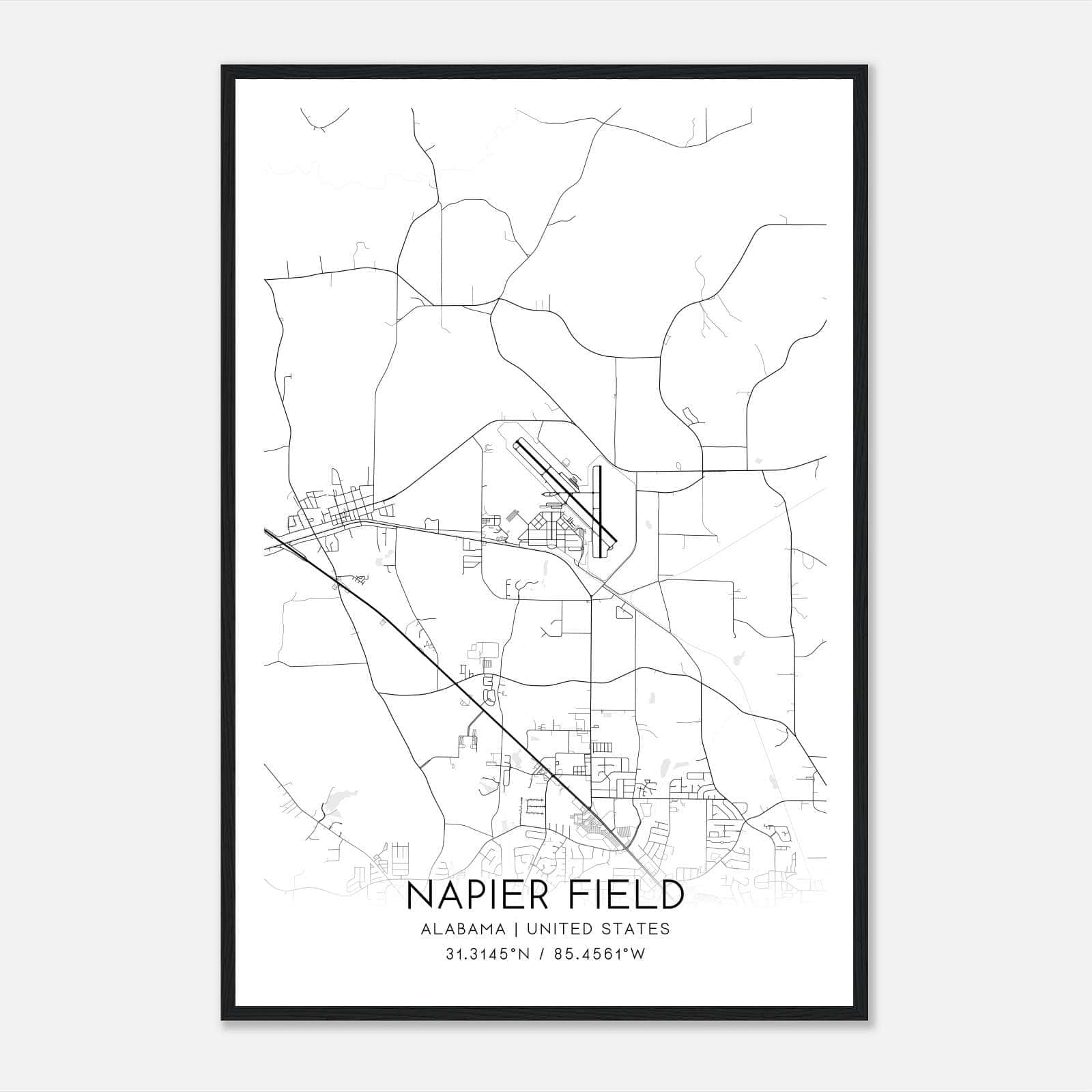 Napier Field Alabama Map Poster, Modern Home Decor Wall Art Print ...