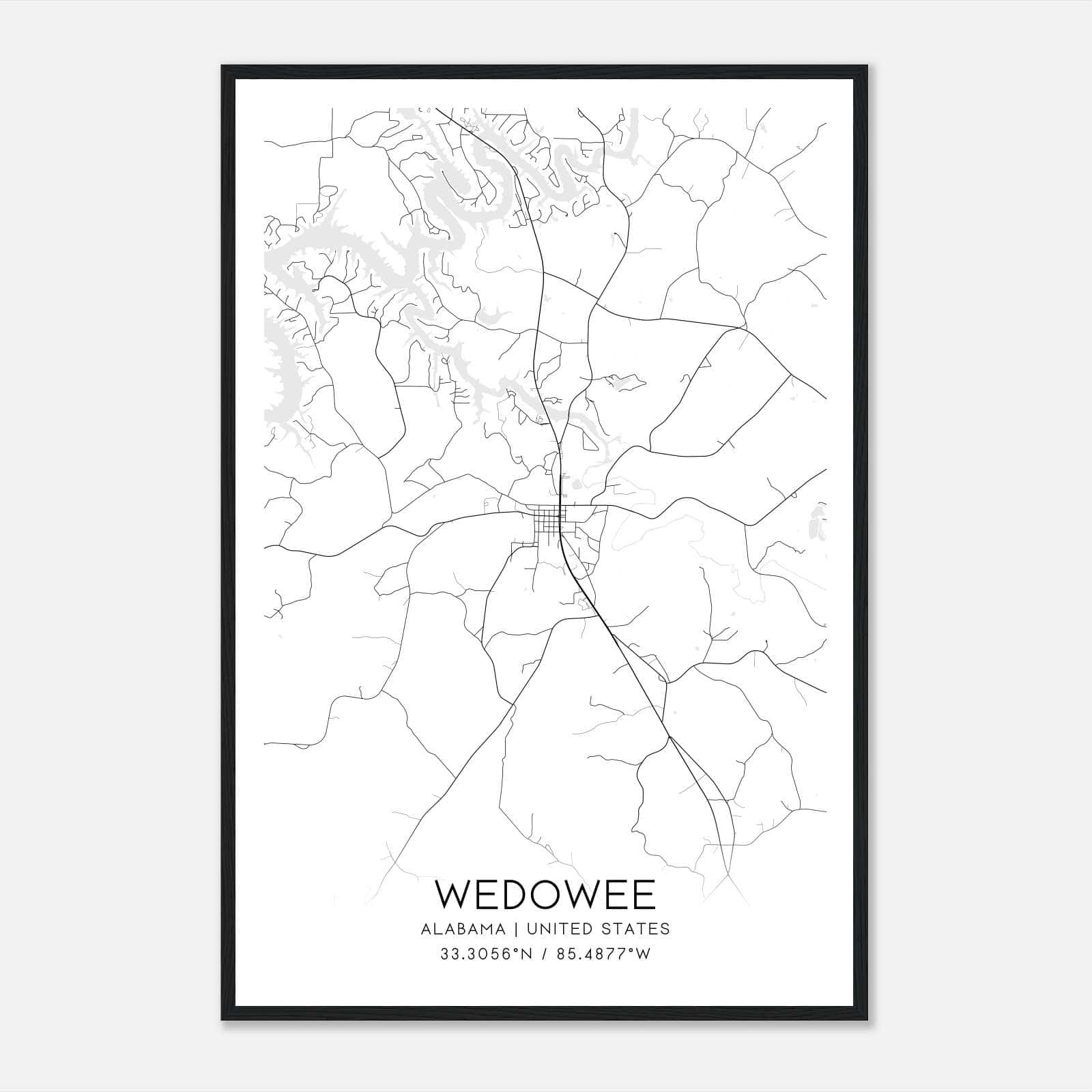 Wedowee Alabama Map Poster, Modern Home Decor Wall Art Print - Custom ...