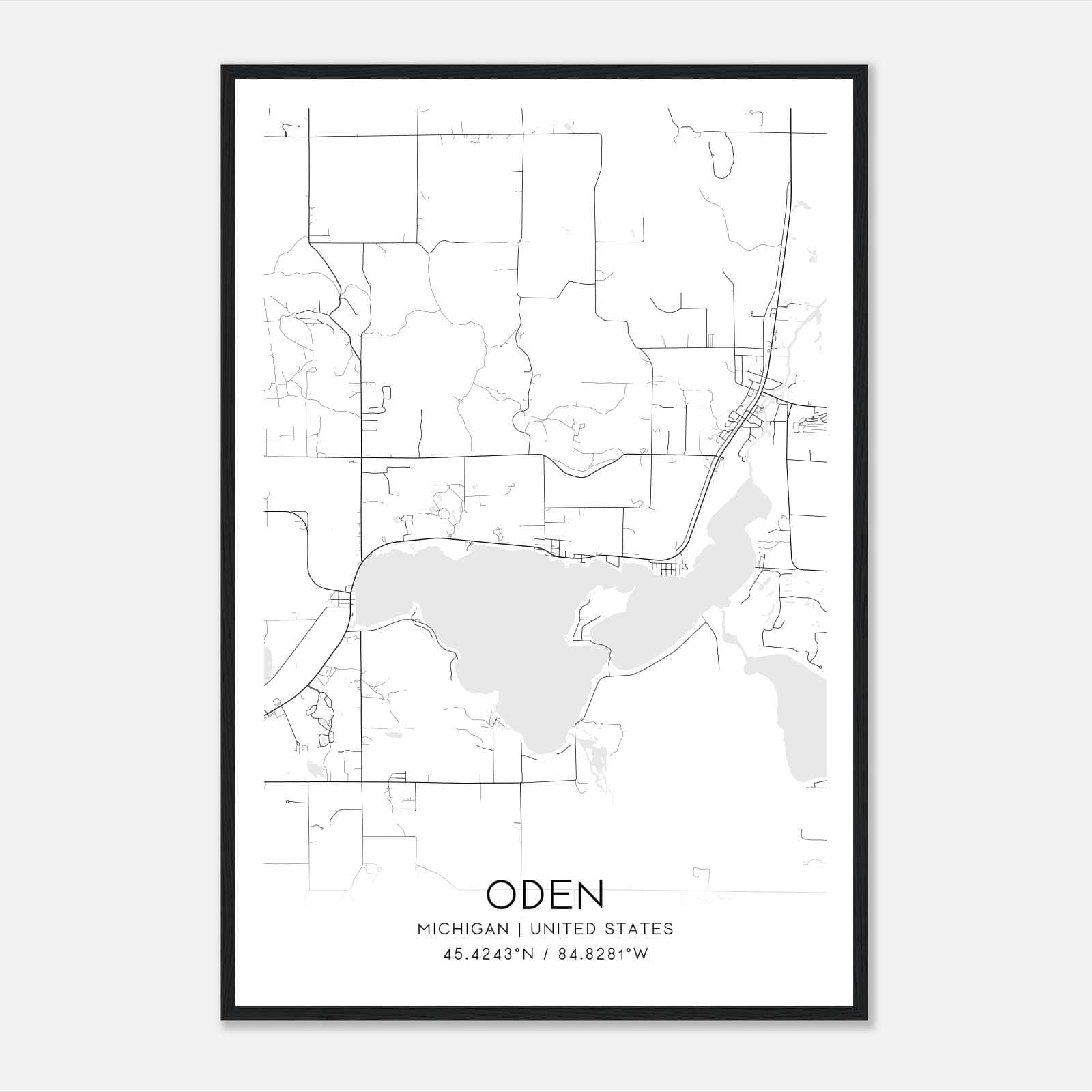 Oden Michigan Map Poster, Modern Home Decor Wall Art Print - Custom ...